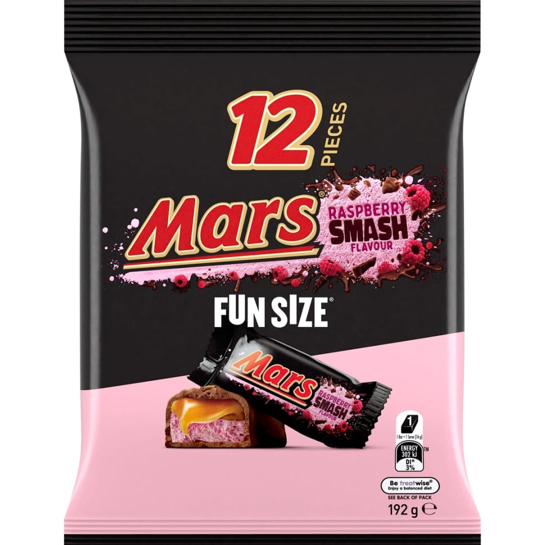 Mars 12 Piece Raspberry Smash Flavour Fun Size Medium Sharepack 192g ...