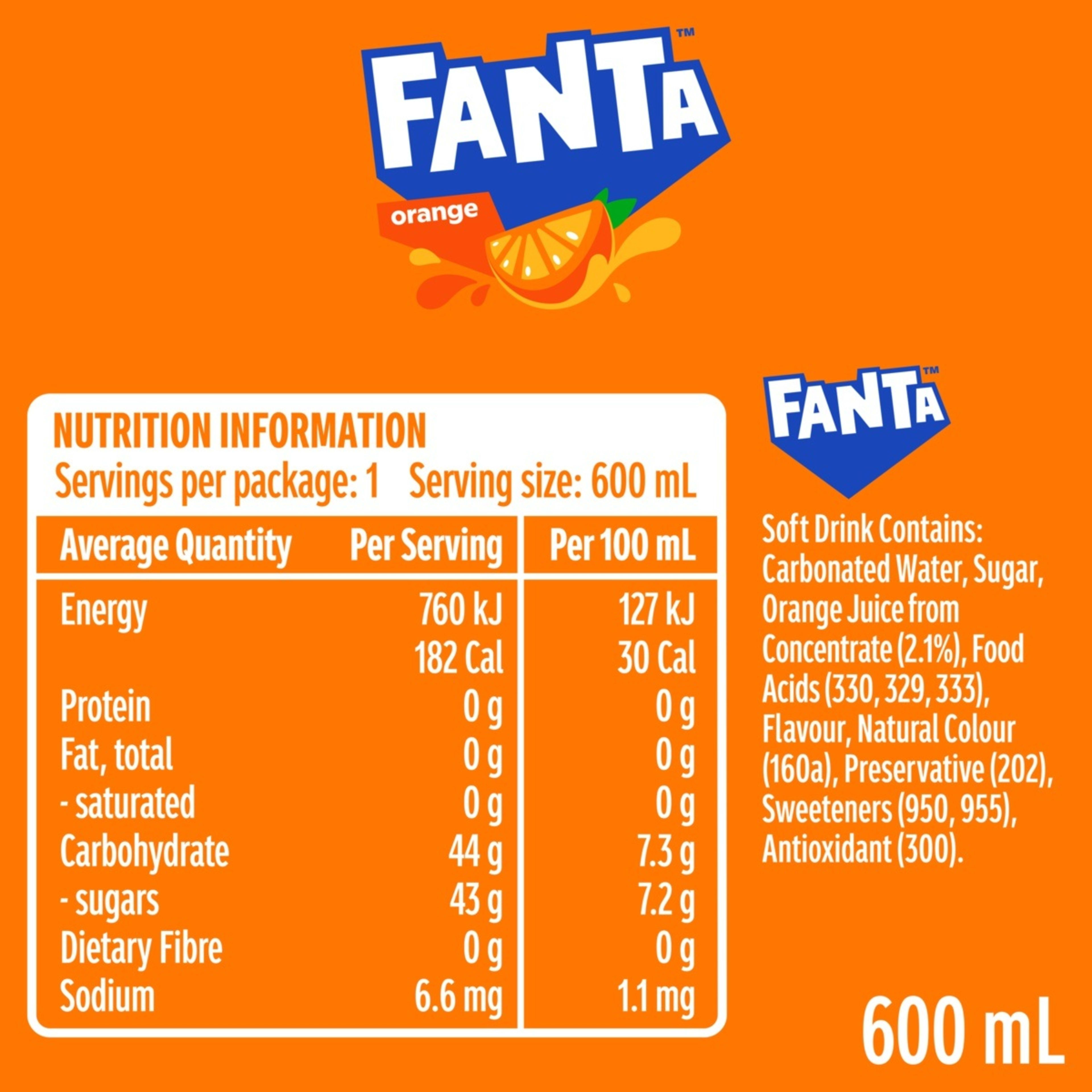 Fanta Orange Soft Drink Bottle 600ml - Kmart