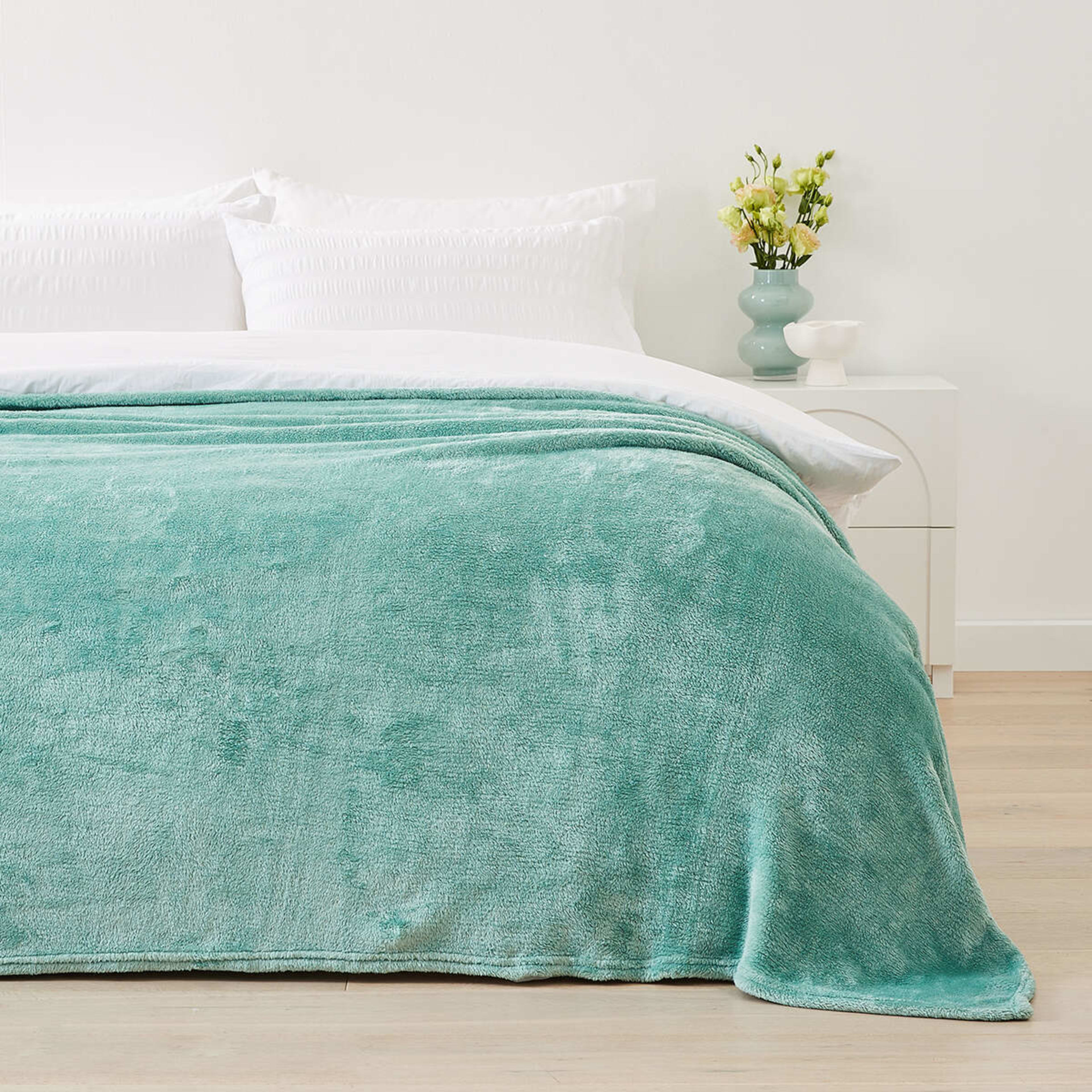 Plush Blanket - Single Bed, Green - Kmart