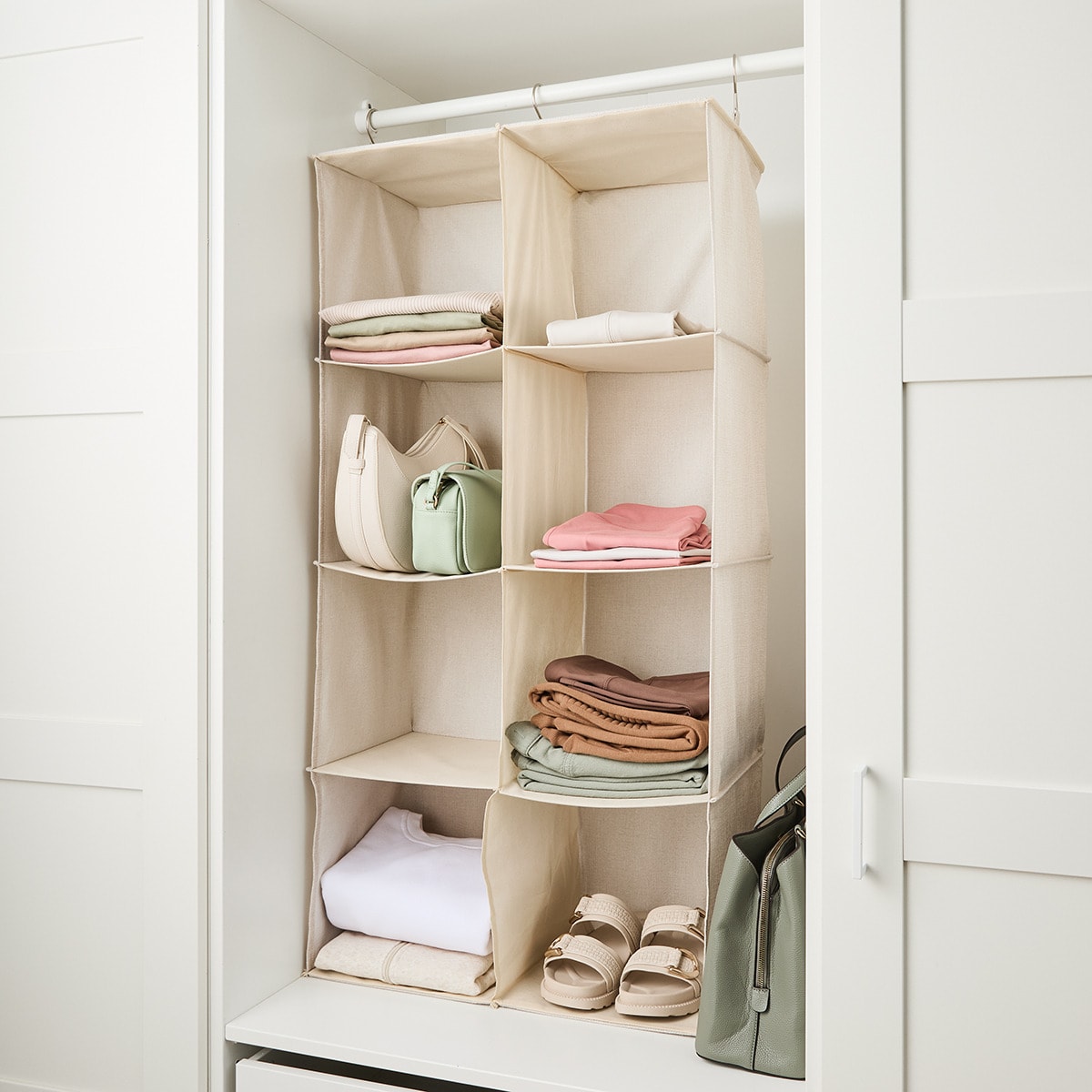 Linen Look 8 Cube Hanging Organiser - Beige - Kmart