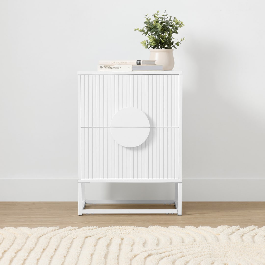 Stevie 2 Drawer Bedside Table - White - Kmart