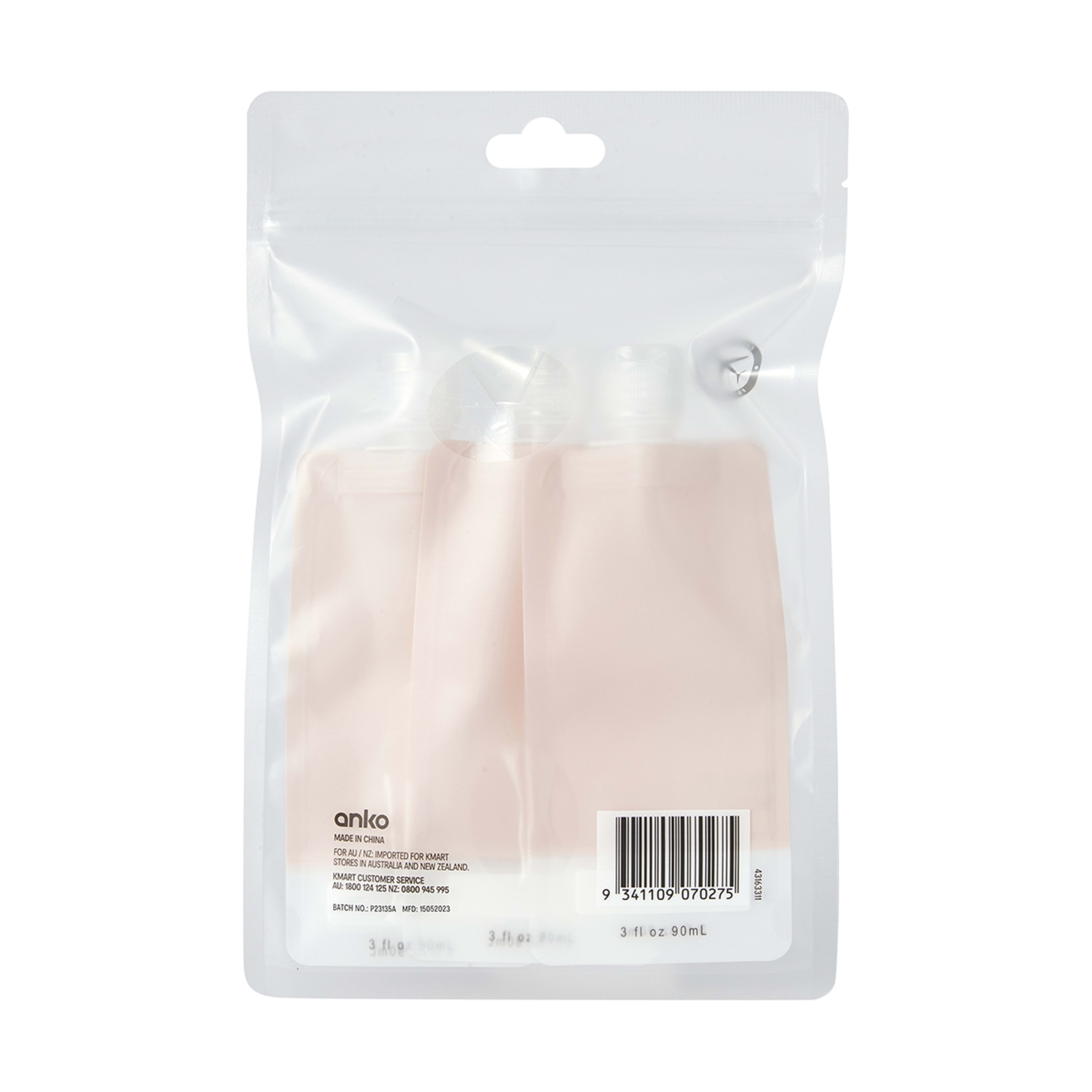 3 Pack Refillable Travel Pouches - Rose - Kmart