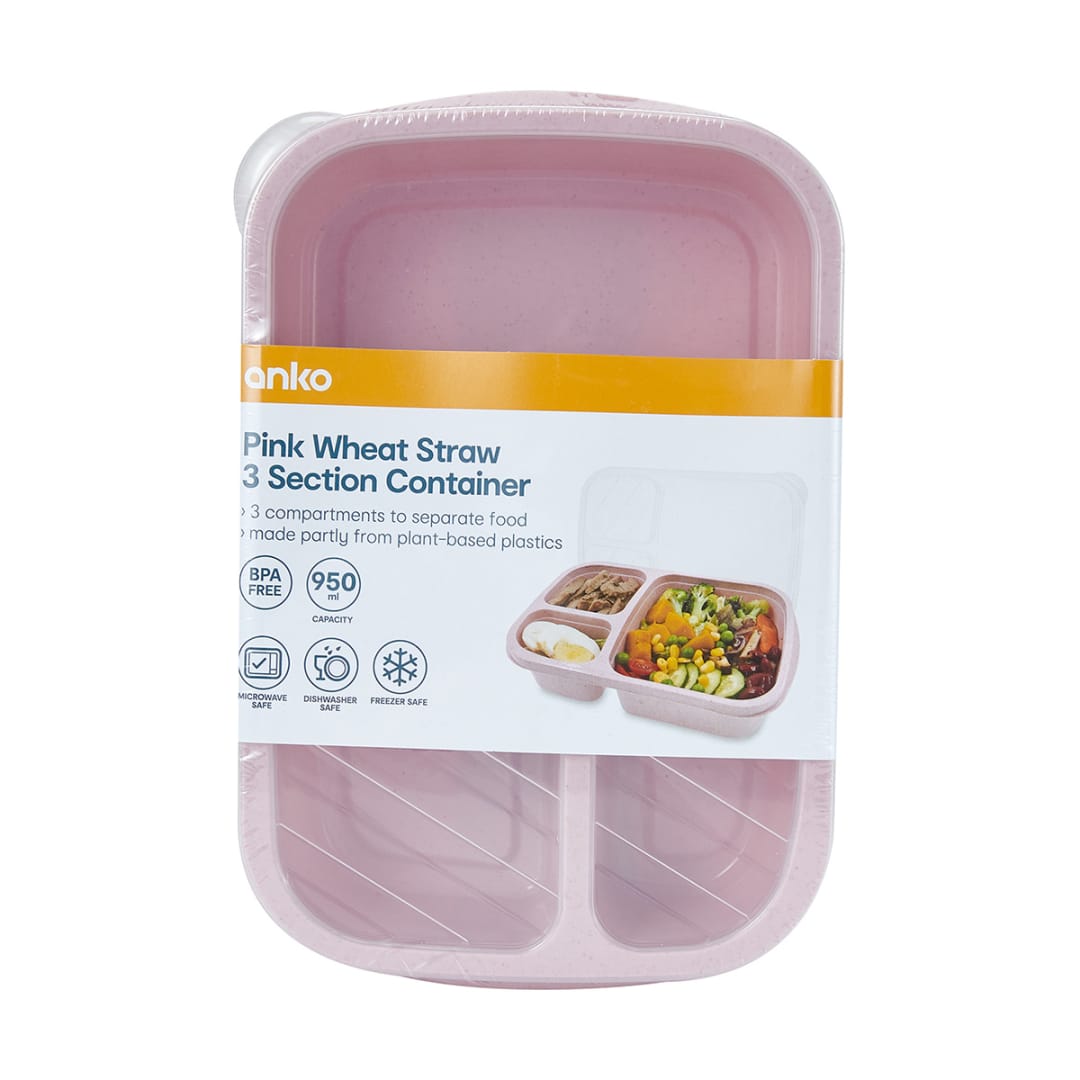 Pink Wheat Straw 3 Section Container Lunch Box - Kmart