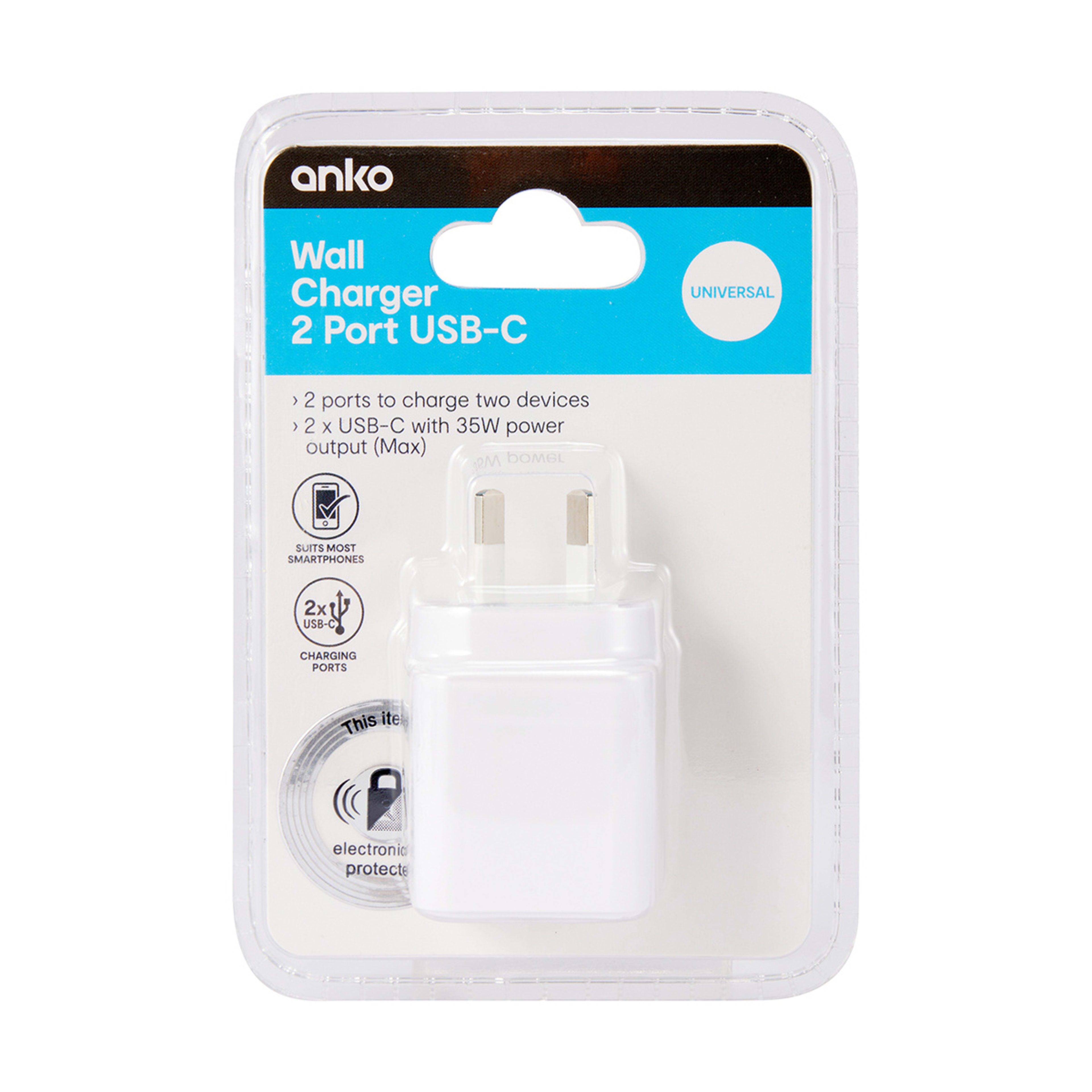 35W USB-C Dual Wall Charger - White - Kmart
