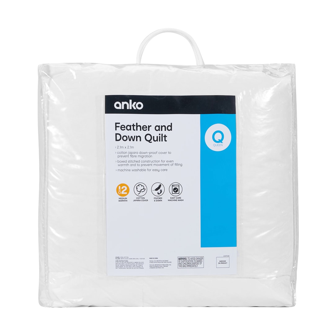 Medium Warmth Feather and Down Quilt - Queen Bed, White - Kmart