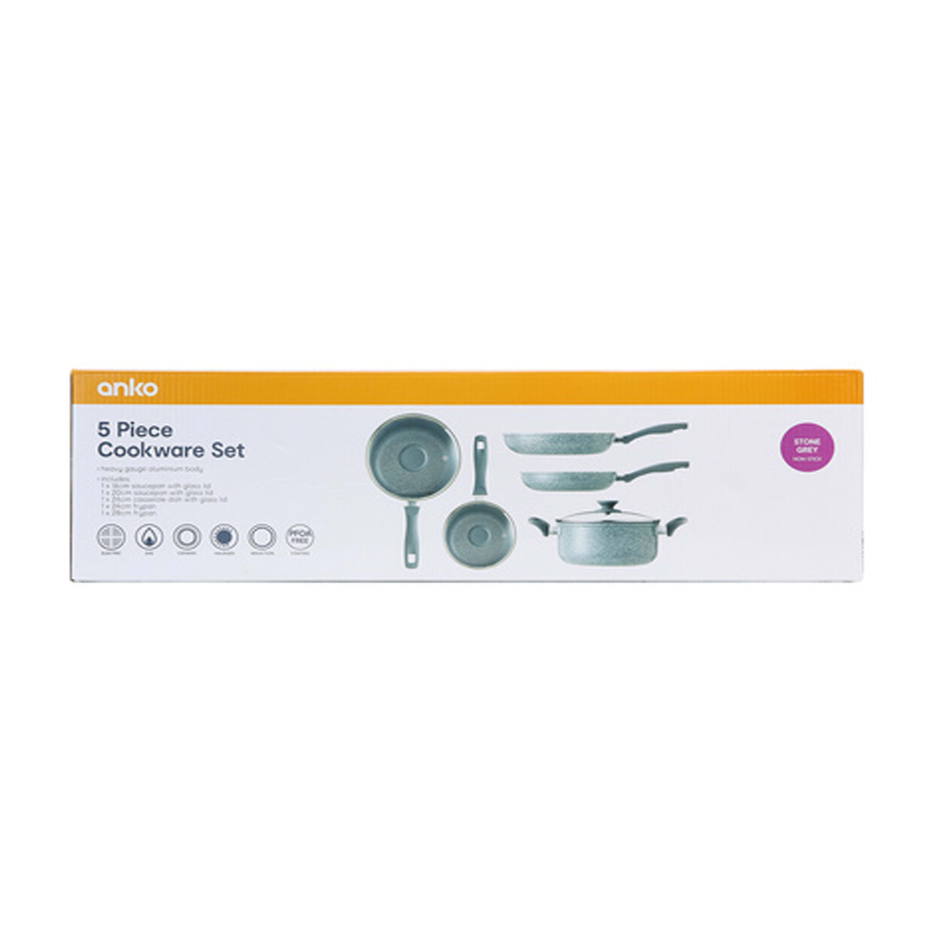 5 Piece Cookware Set - Stone Grey - Kmart