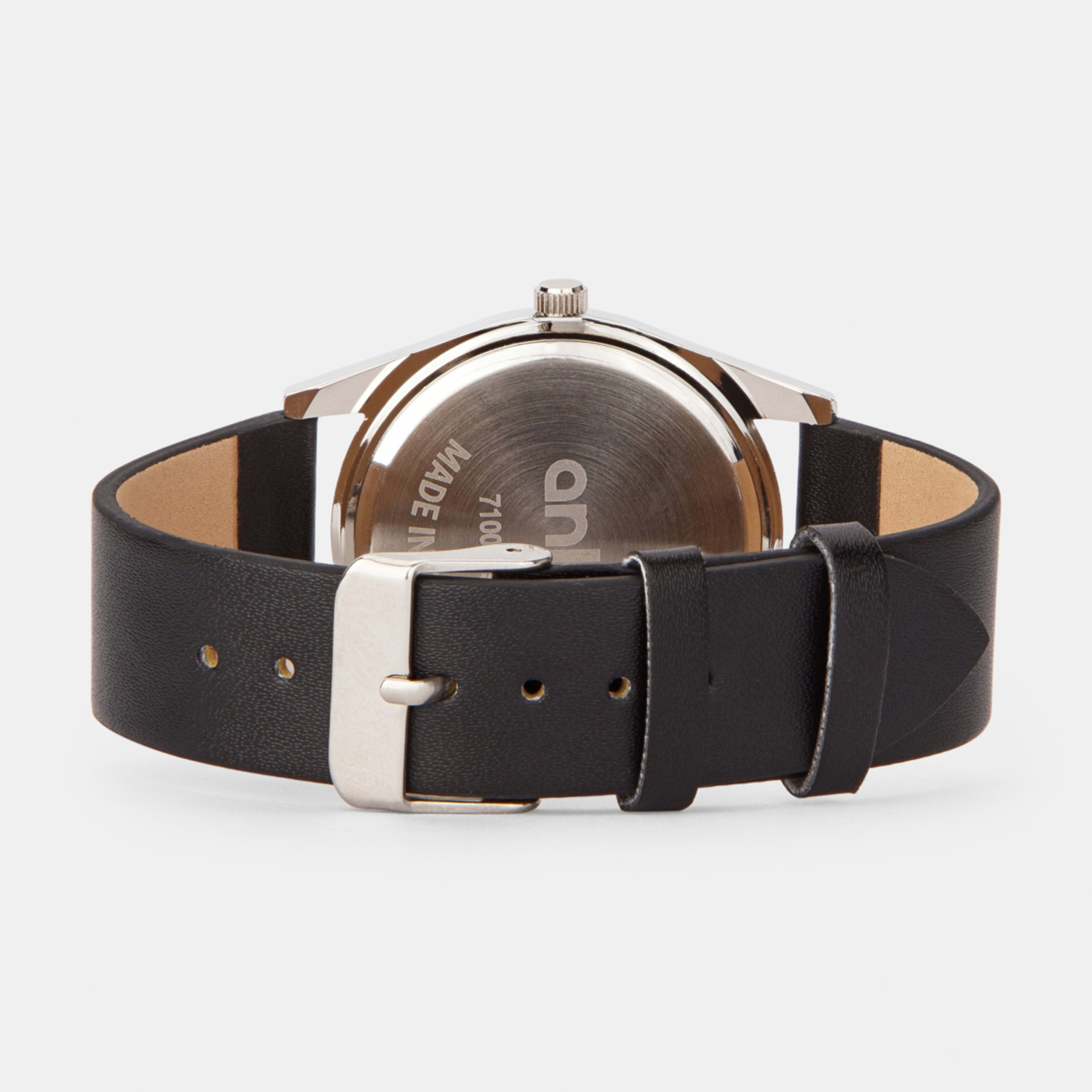 Mens Classic Analogue Watch with Silver Case & Black Strap - Kmart