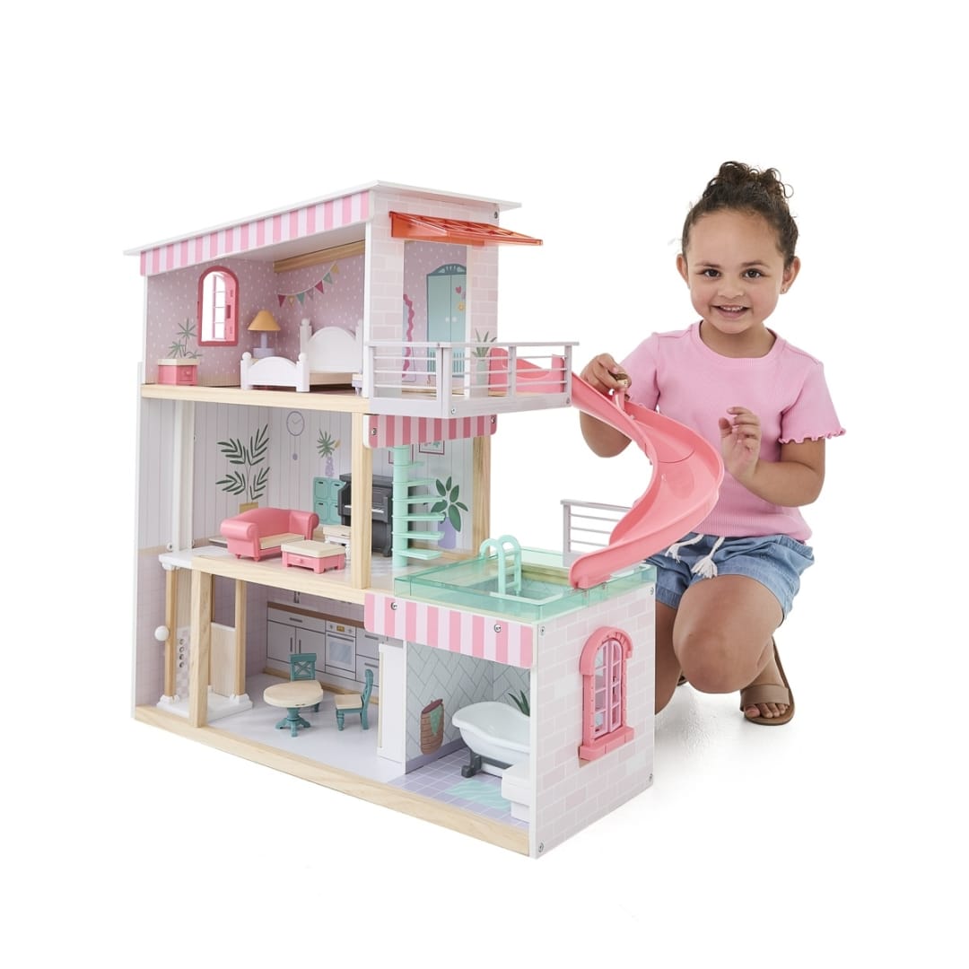 17 Piece Wooden Dollhouse Set - Kmart