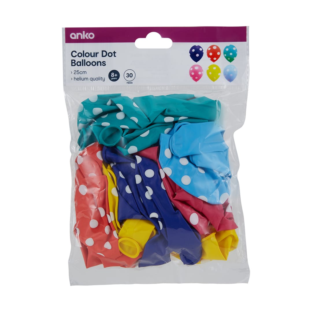 30 Pack Colour Dot Balloons - Kmart
