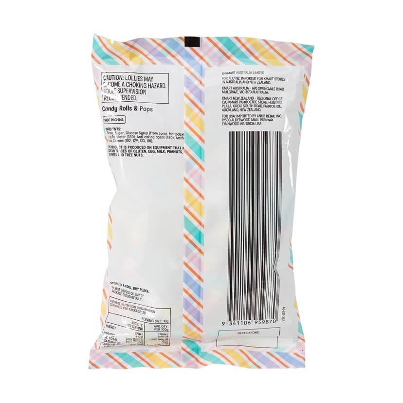 Candy Rolls & Pops 200g - Kmart