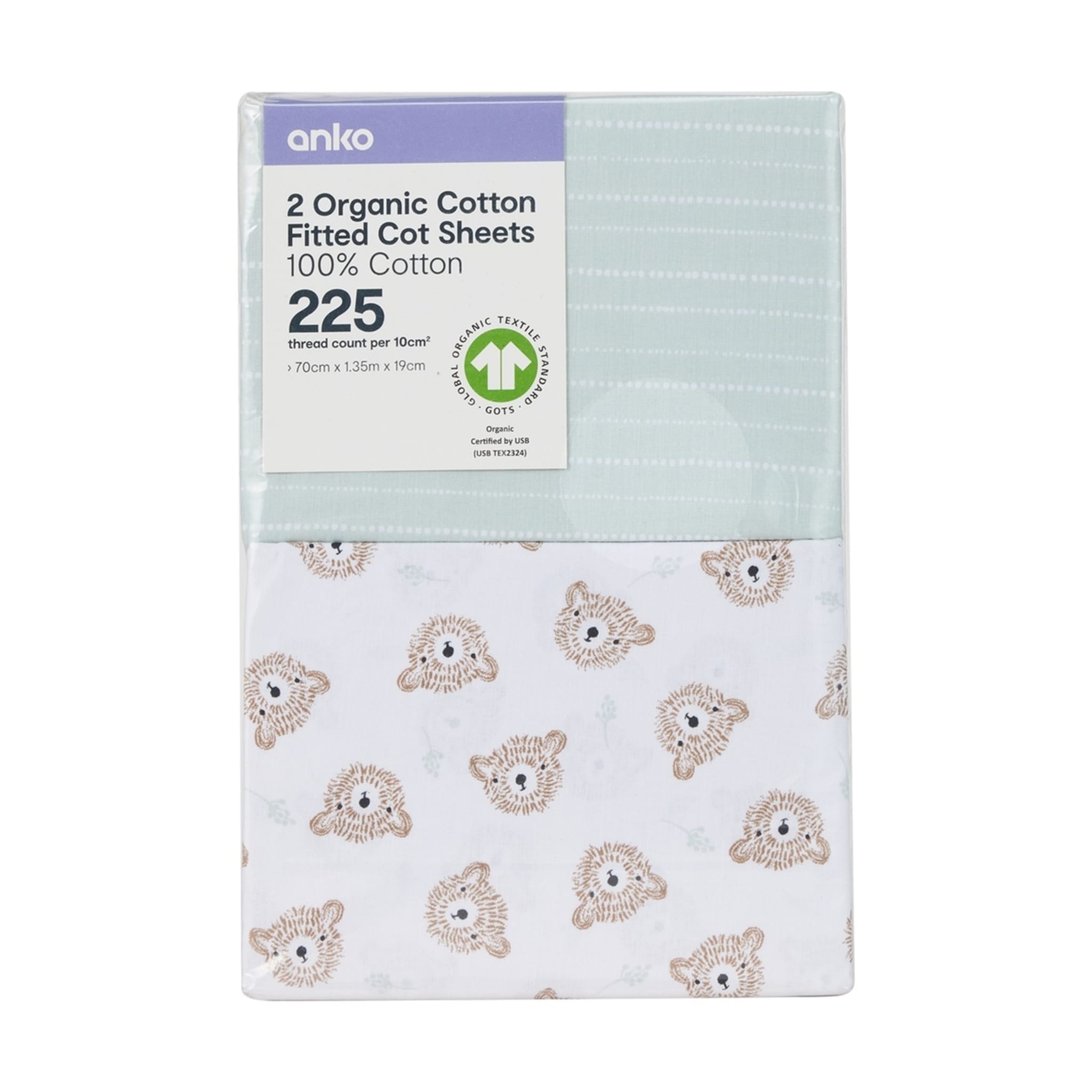 2 Pack 225 Thread Count Organic Cotton Fitted Cot Sheets - Bears and ...