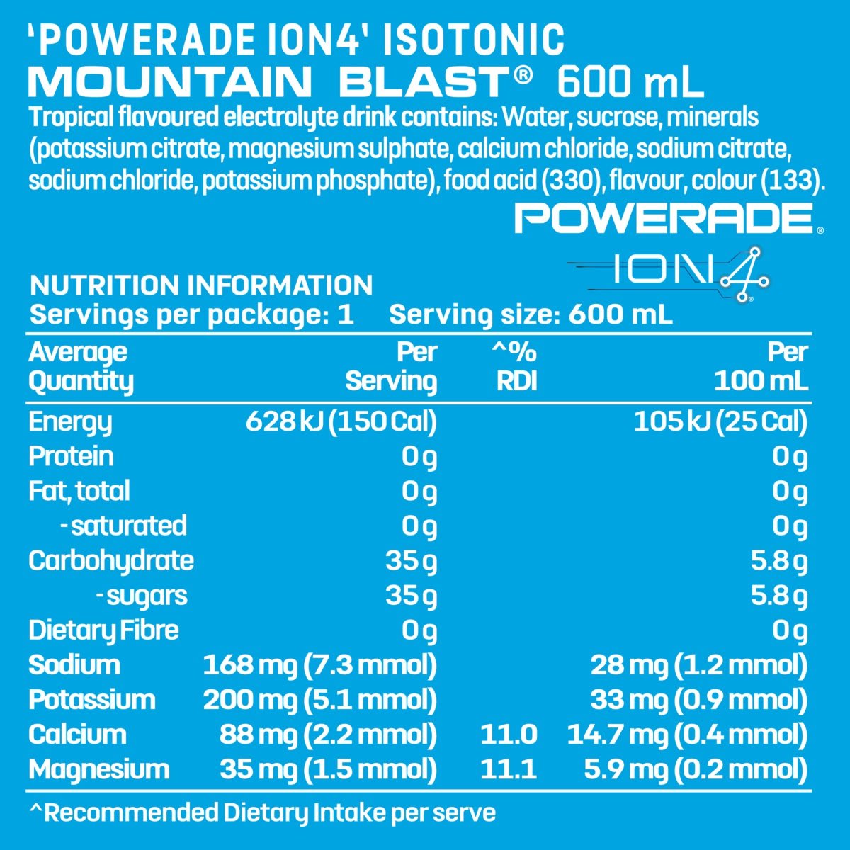 Powerade Mountain Blast Ion4 Sports Drink 600ml - Kmart