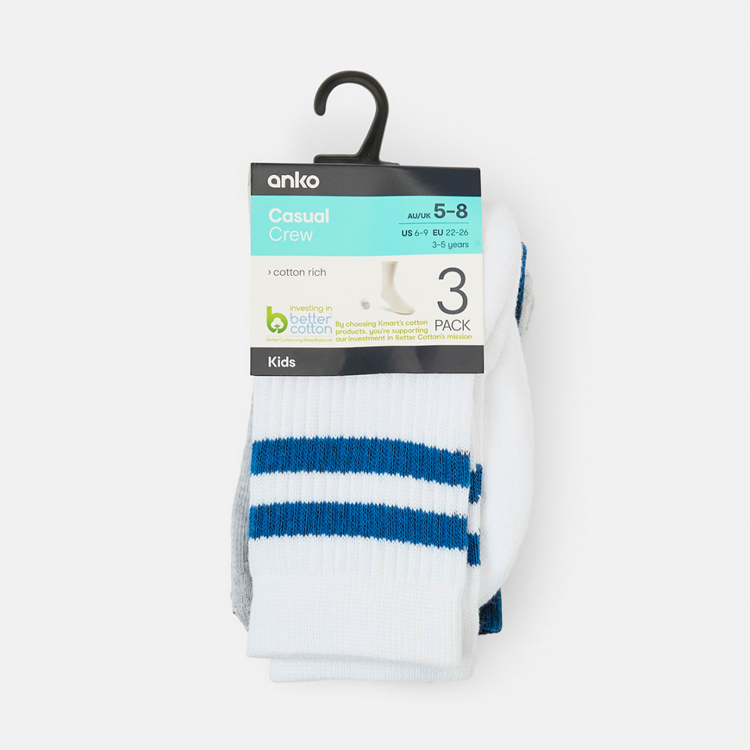 3 Pack Crew Socks - Kmart