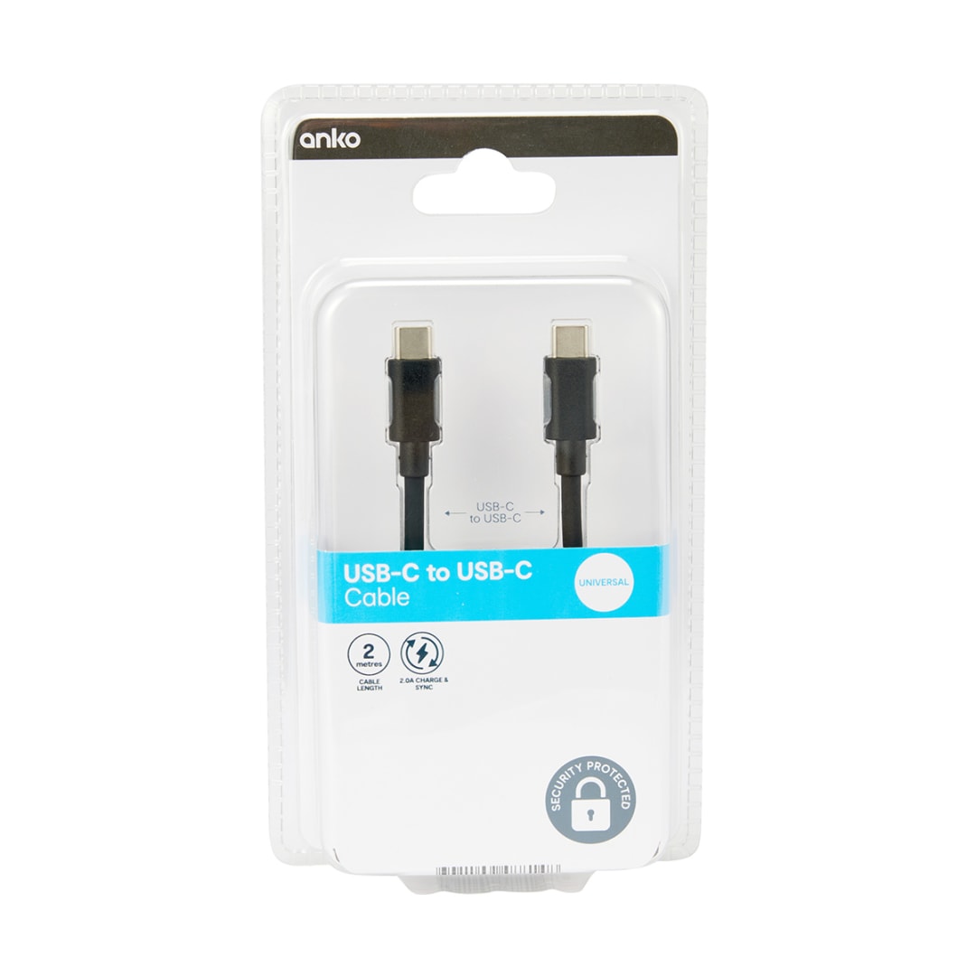 USB-C to USB-C Cable - 2m, Black - Kmart