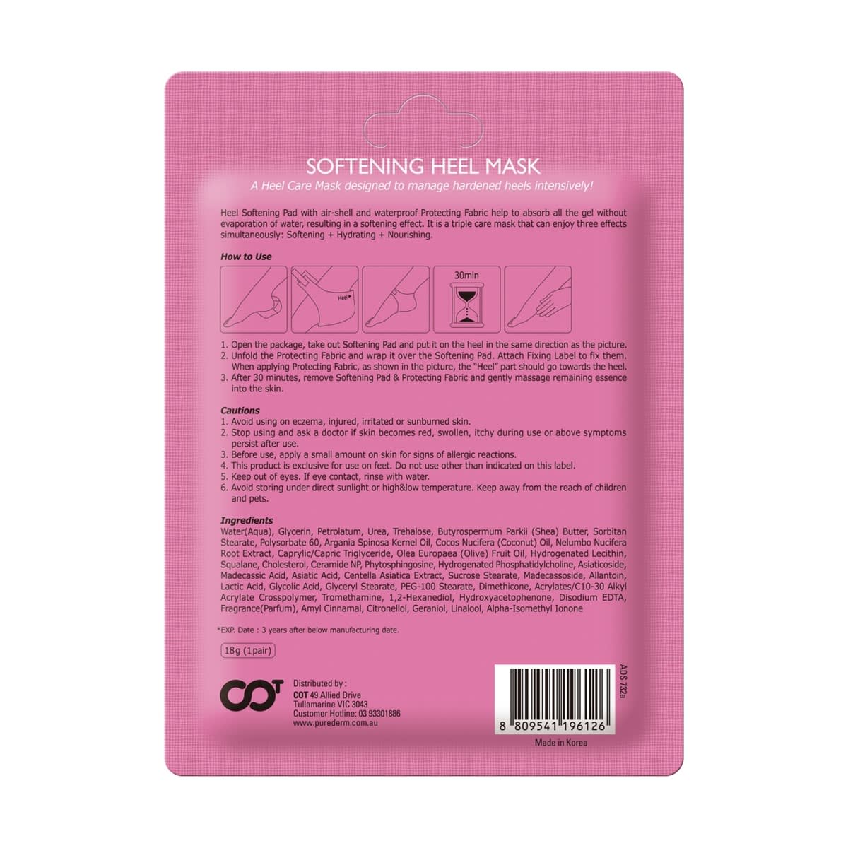 Purederm Softening Heel Mask 18g - Urea, Madecassoside, Shea Butter and ...