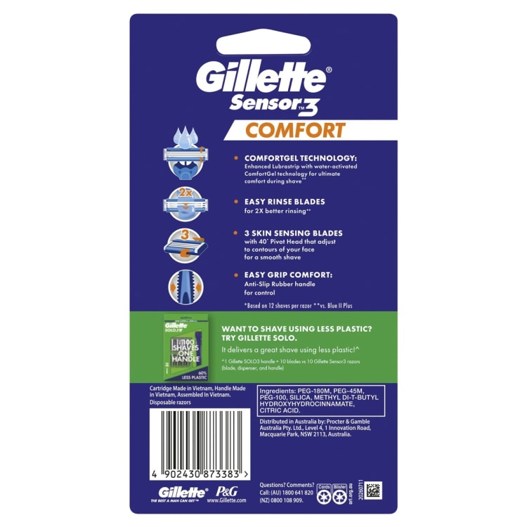 8 Pack Gillette Sensor 3 Comfort Disposable Razors - Kmart