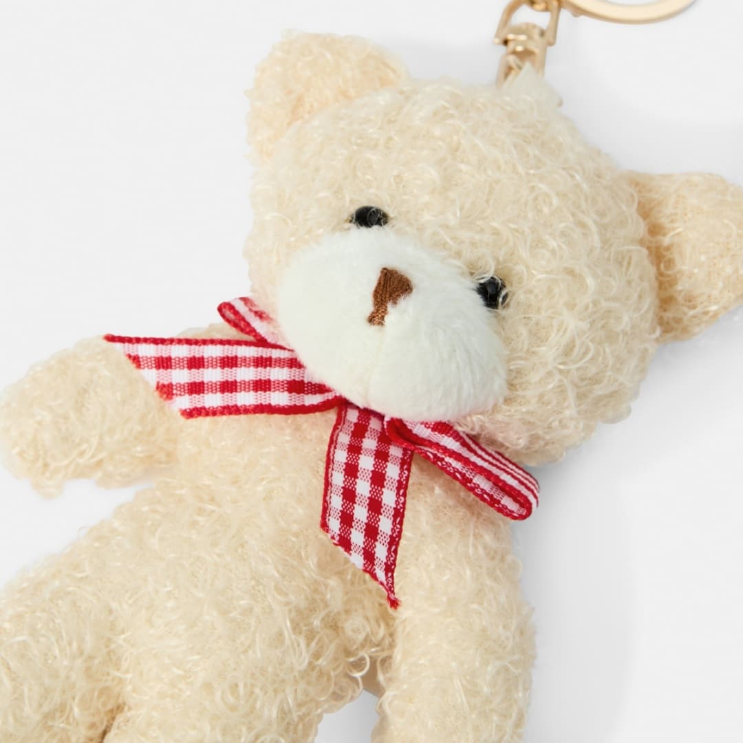 Bear Charm Keyring - Beige, Gold Tone, Red and White - Kmart