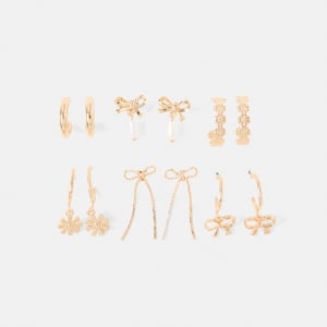 6 Pack Bow, Flower and Faux Pearl Earrings - Gold Tone - Kmart