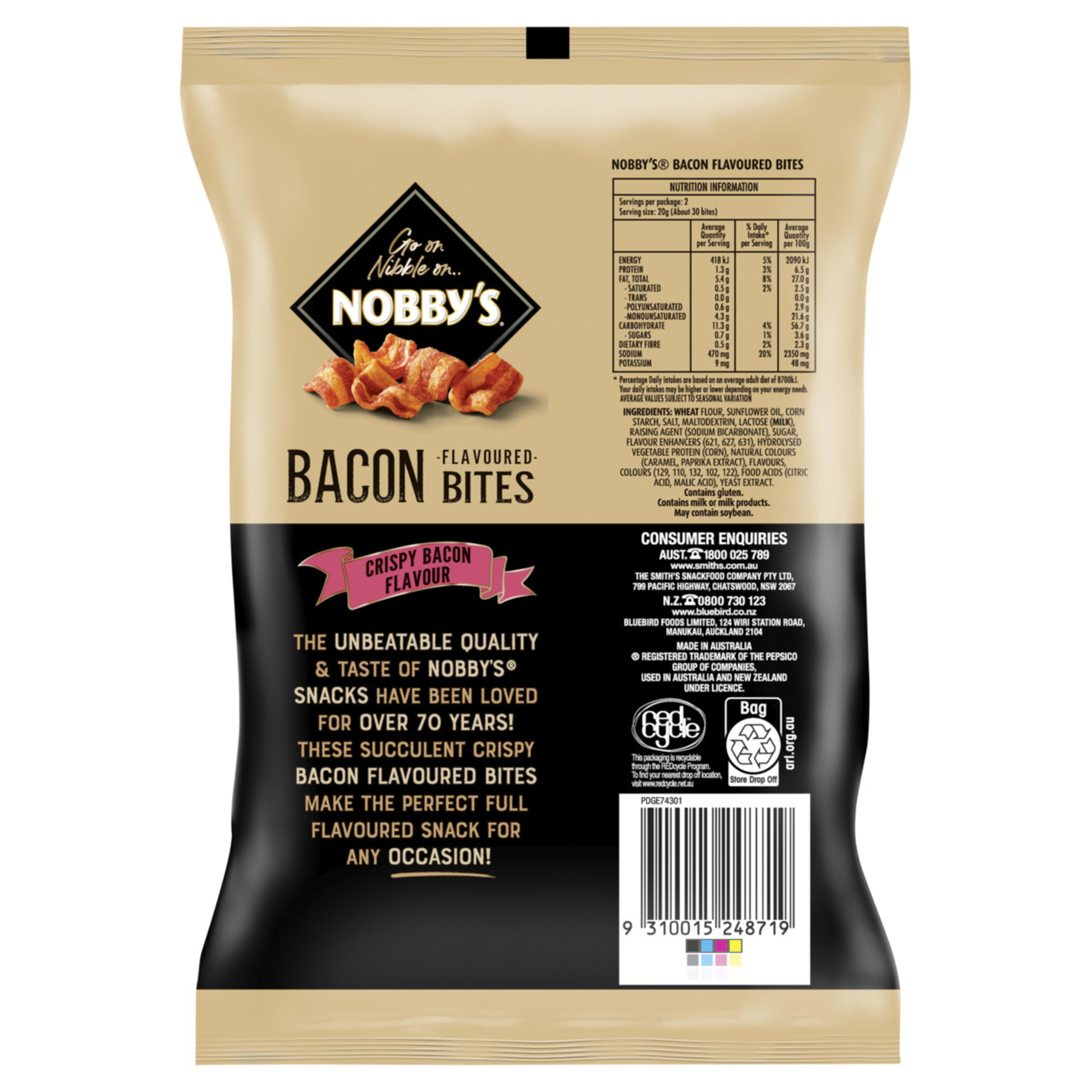 Nobby's Crispy Bacon Flavoured Bites 40g - Kmart