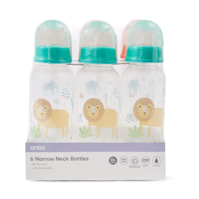6 Pack Narrow Neck Bottles - Kmart