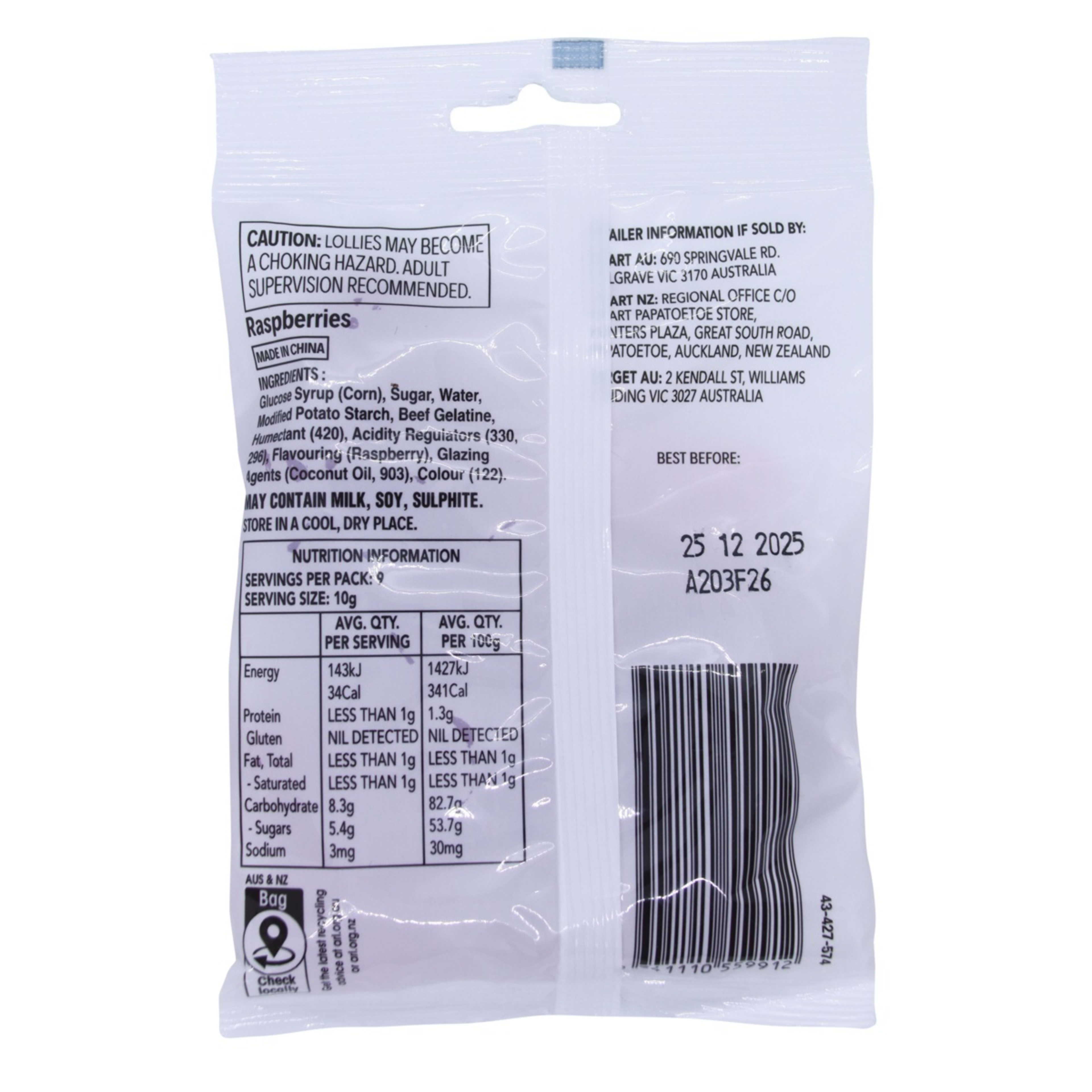 Raspberries Confectionery 90g - Kmart