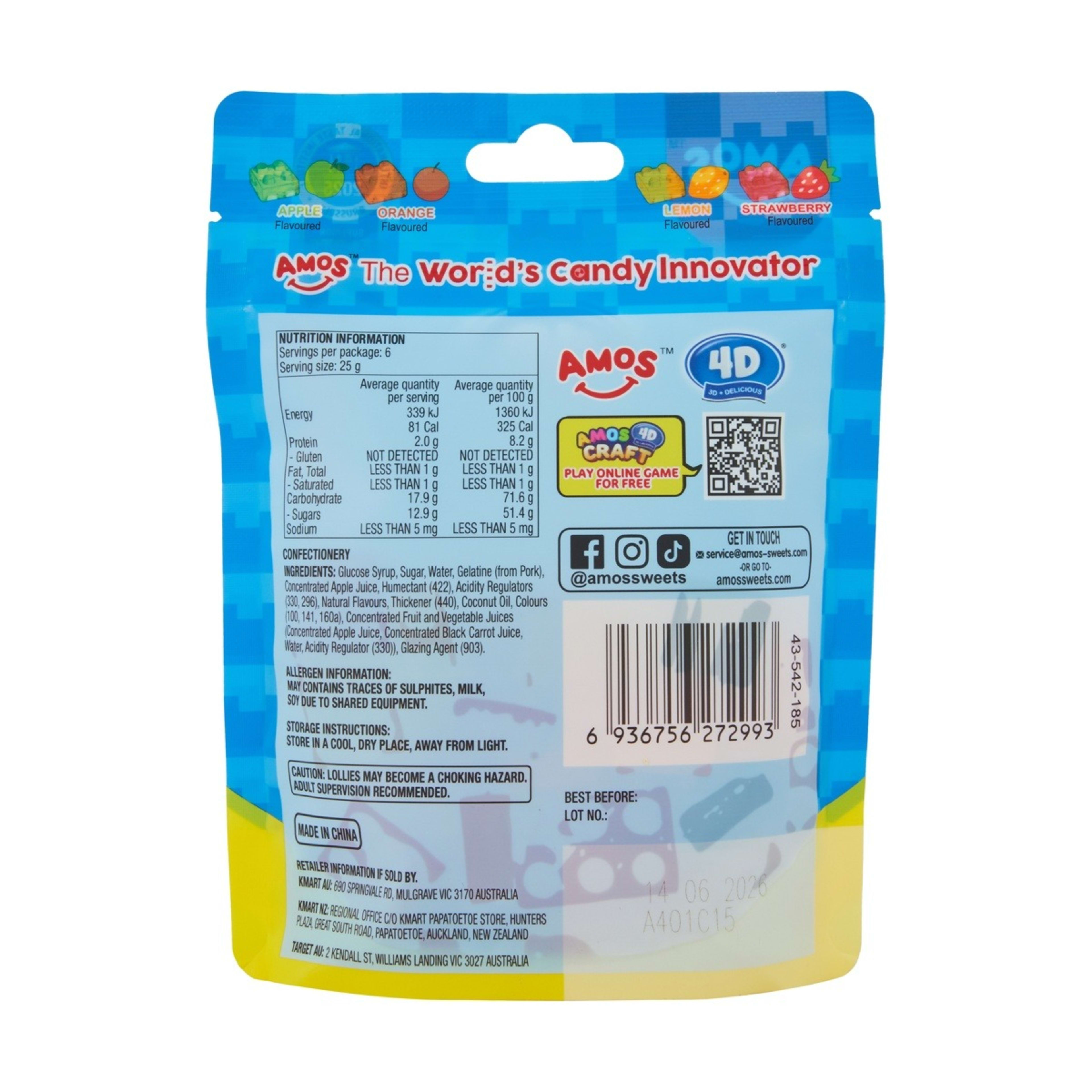 Amos 4D Gummy Blocks 150g - Kmart