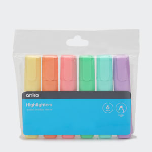 6 Pack Highlighters - Pastel - Kmart