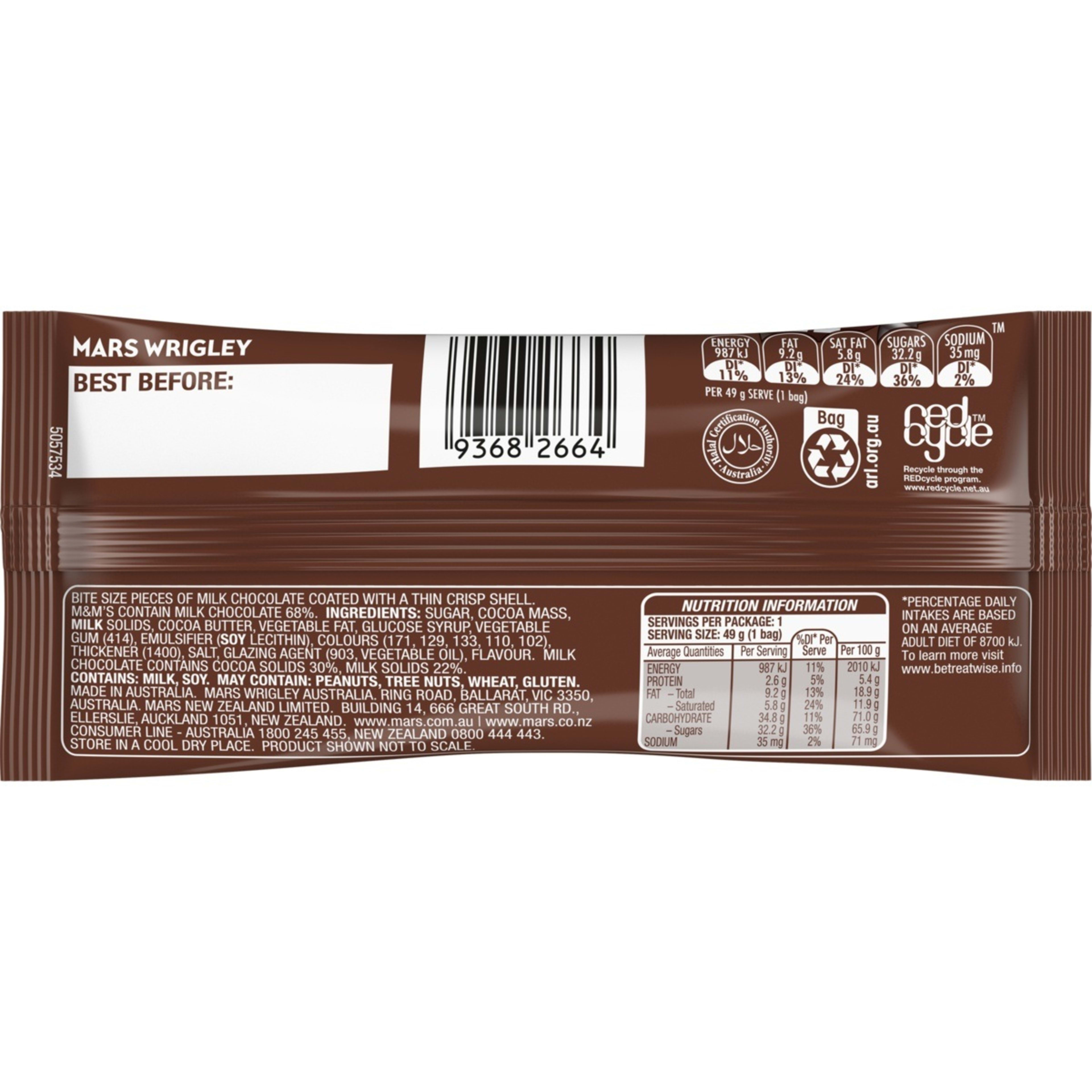 M&M's Milk Chocolate Singles Bag 49g - Kmart