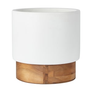 White Planter with Timber Base - Kmart