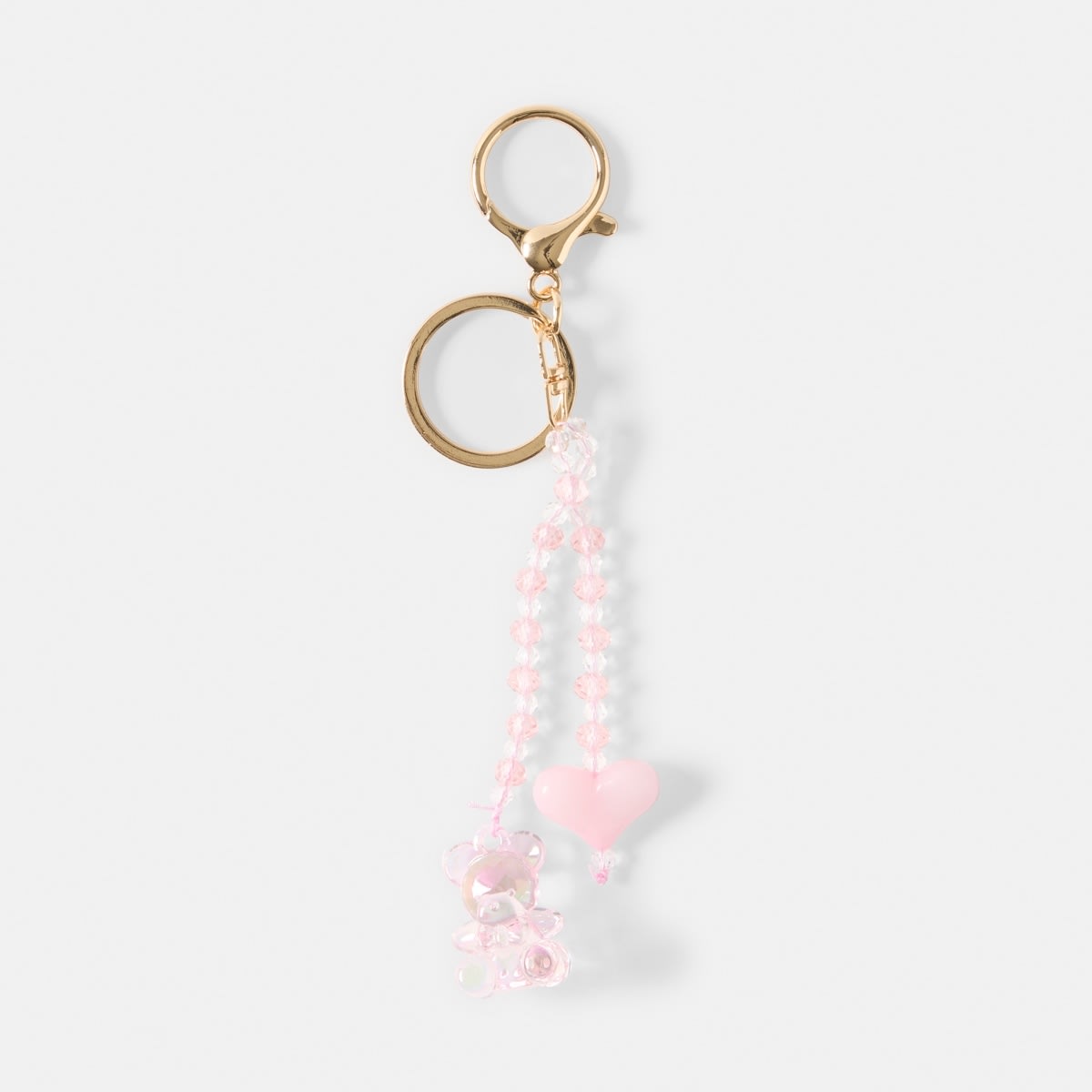 Mini Heart Bear Charm Keyring - Pink and Gold Tone - Kmart