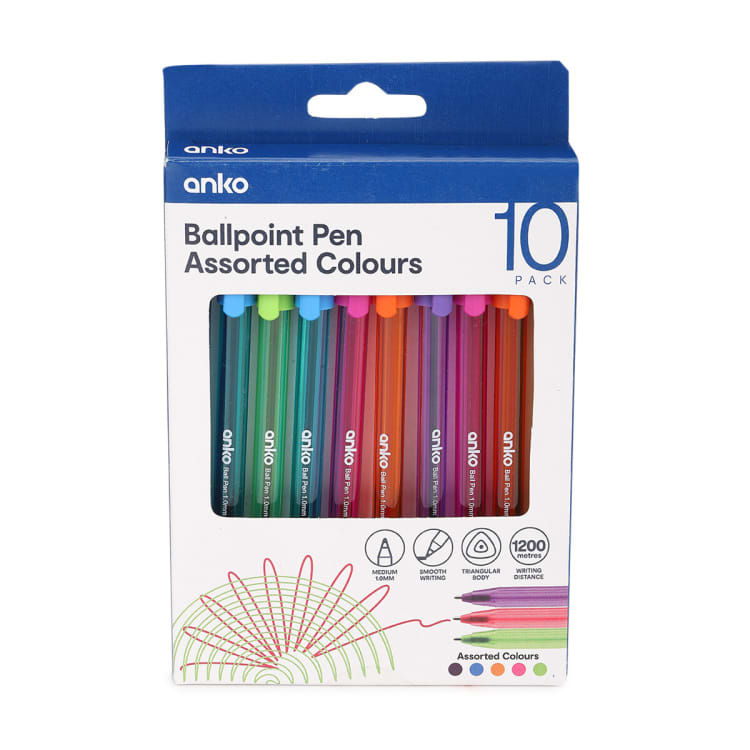 10 Pack Assorted Colours Ballpoint Pens - Kmart NZ