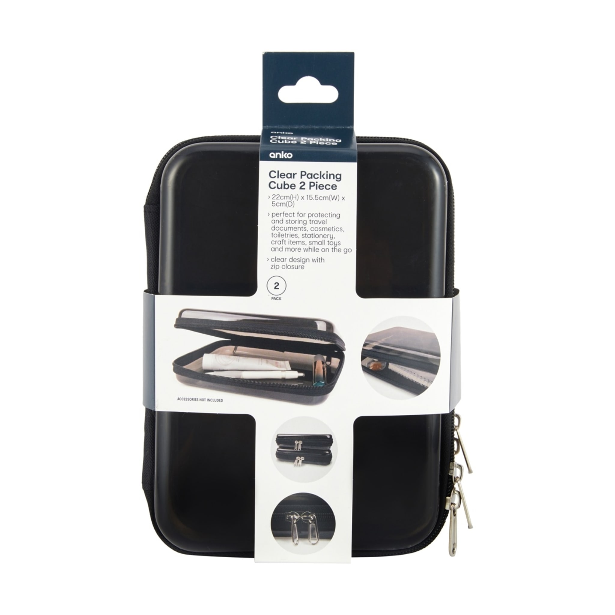 2 Pack Clear Packing Cubes - Black - Kmart NZ