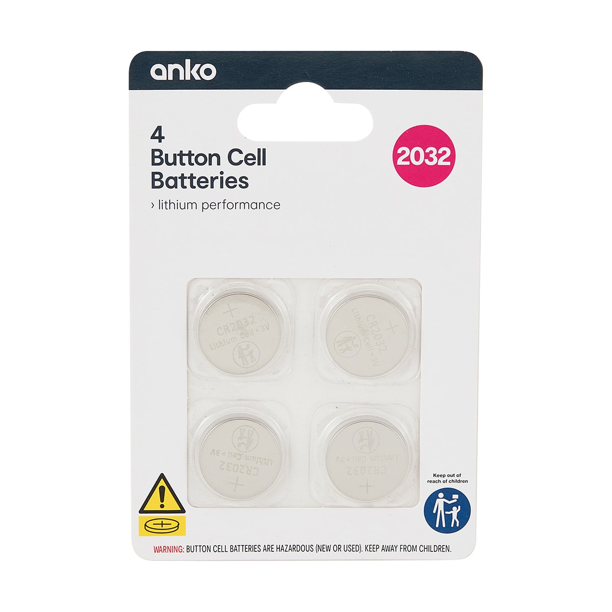 4 Pack Button Cell Batteries - CR2032 - Kmart