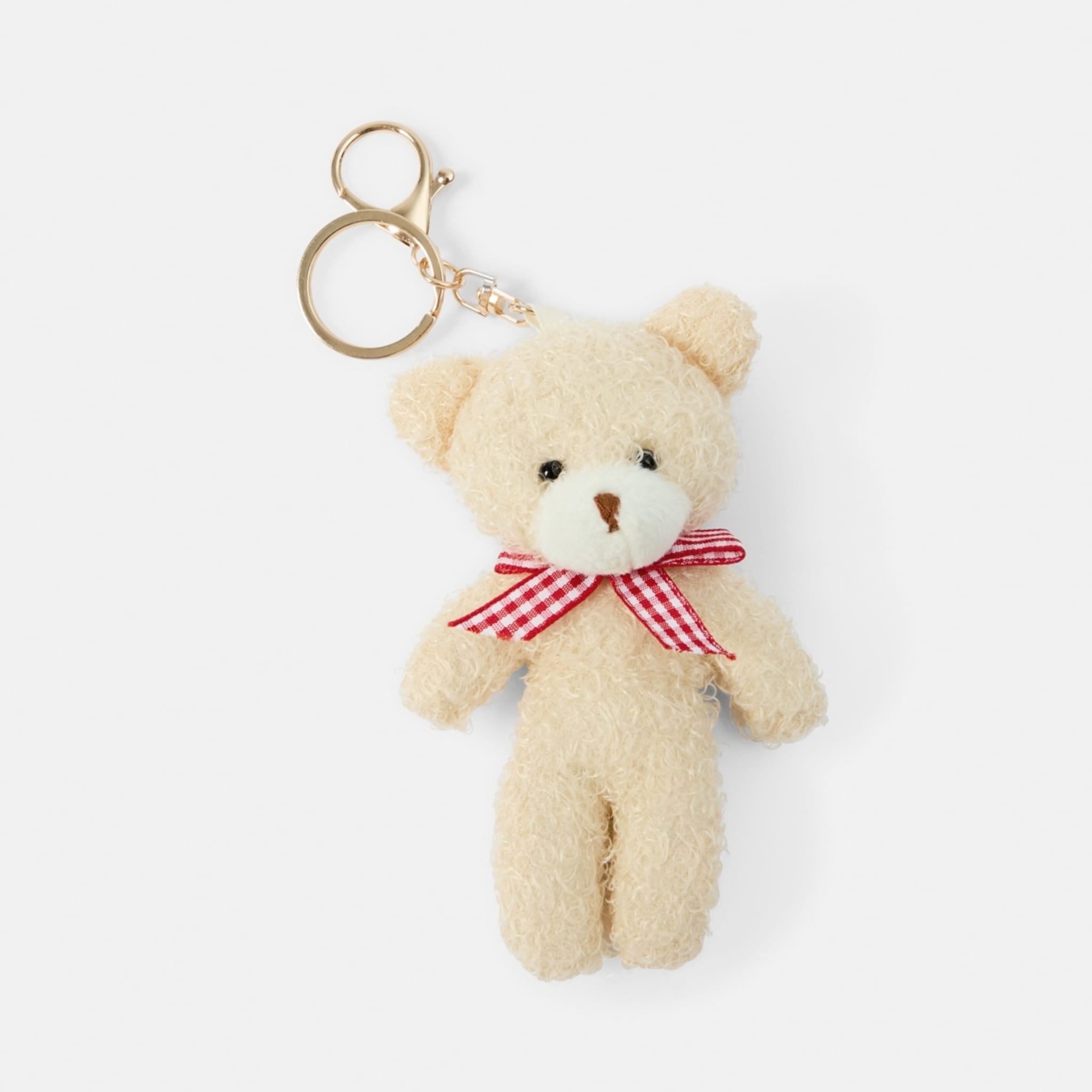Bear Charm Keyring - Beige, Gold Tone, Red and White - Kmart