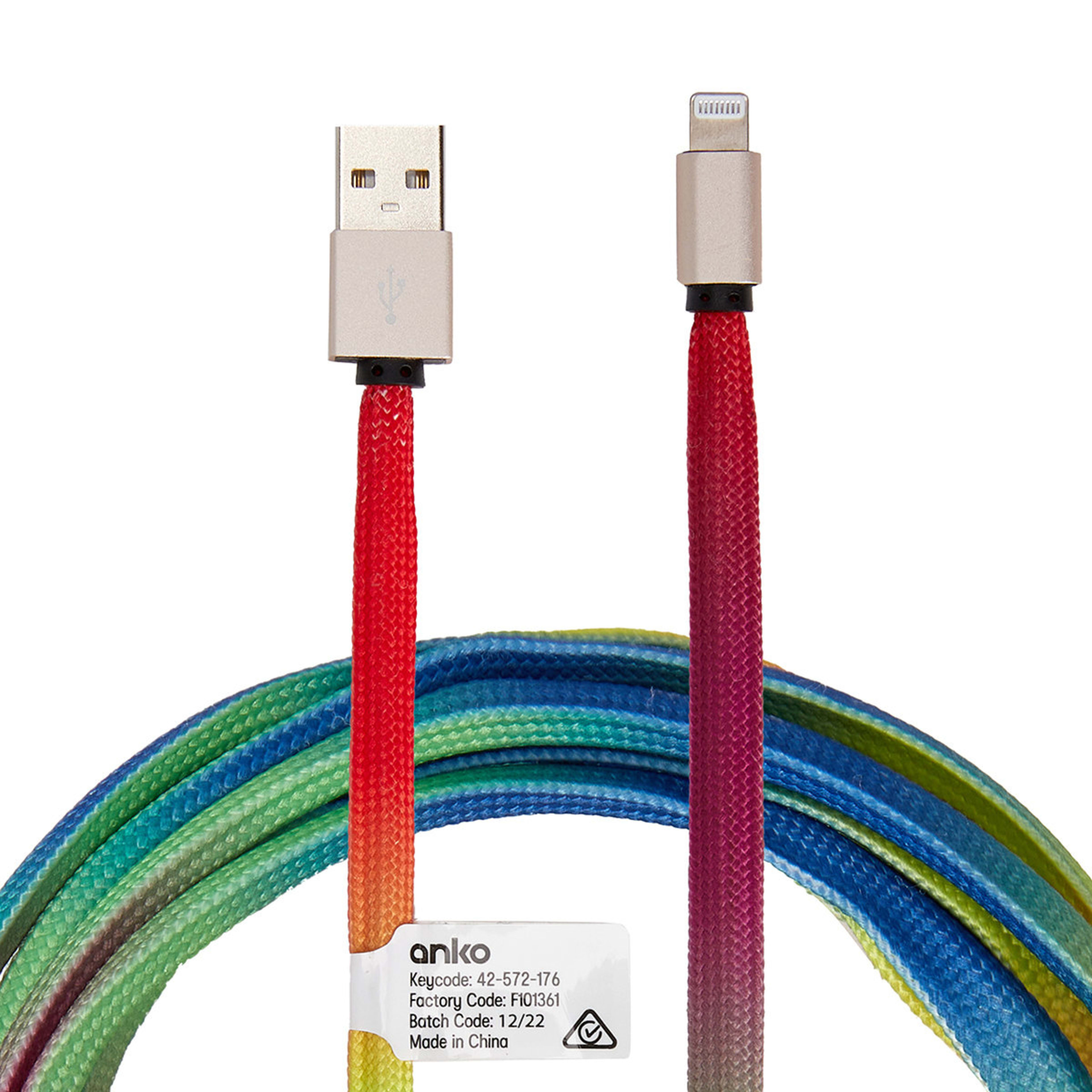 Lightning Cable - 2m Rainbow Rope - Kmart