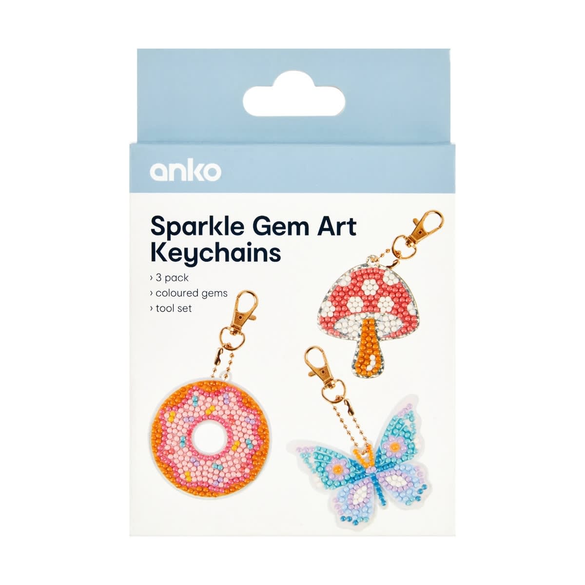 3 Pack Sparkle Gem Art - Keychains - Kmart
