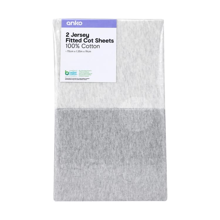 2 Pack Jersey Fitted Cotton Cot Sheets - Grey - Kmart