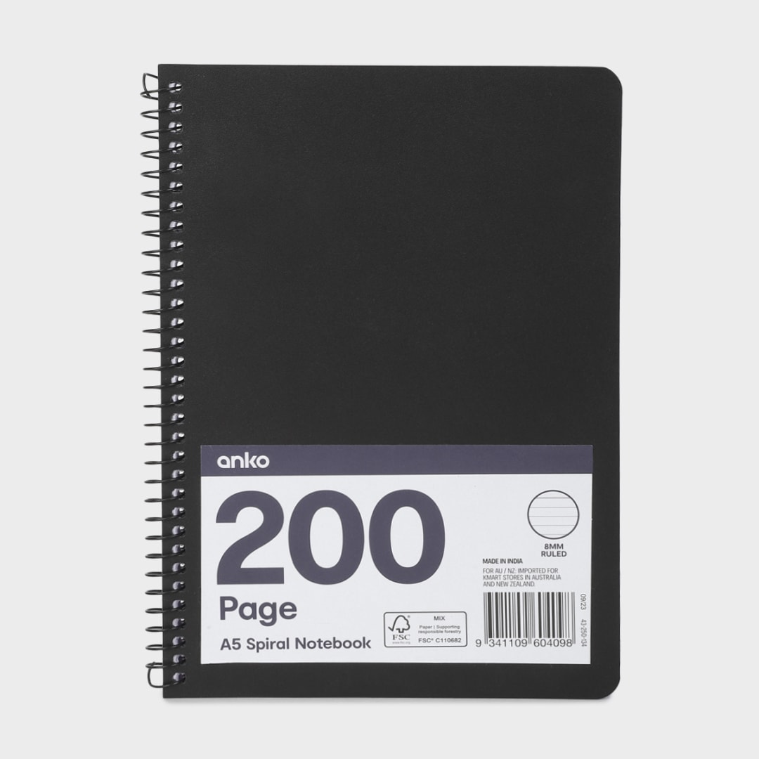 A5 Spiral Notebook - Black - Kmart