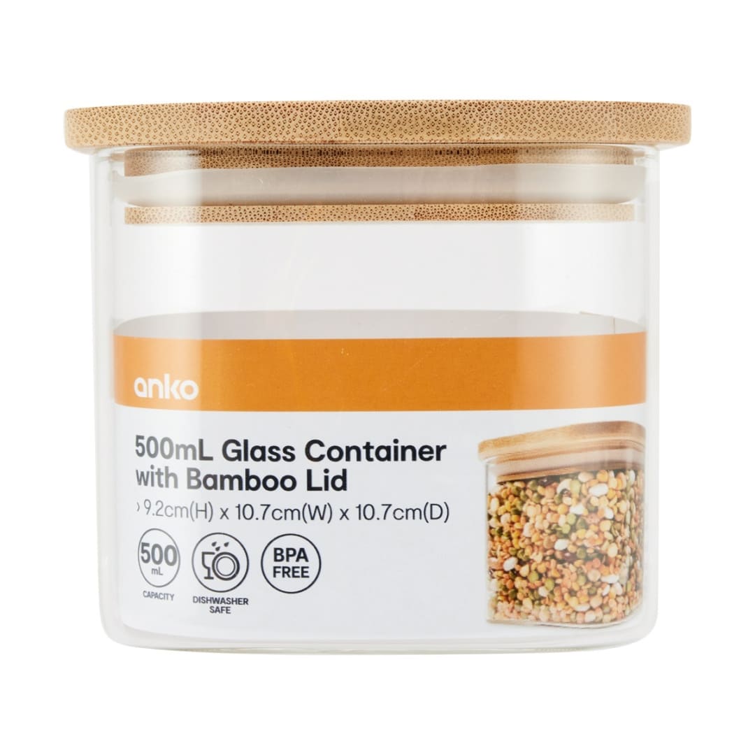 500ml Glass Container with Bamboo Lid - Kmart