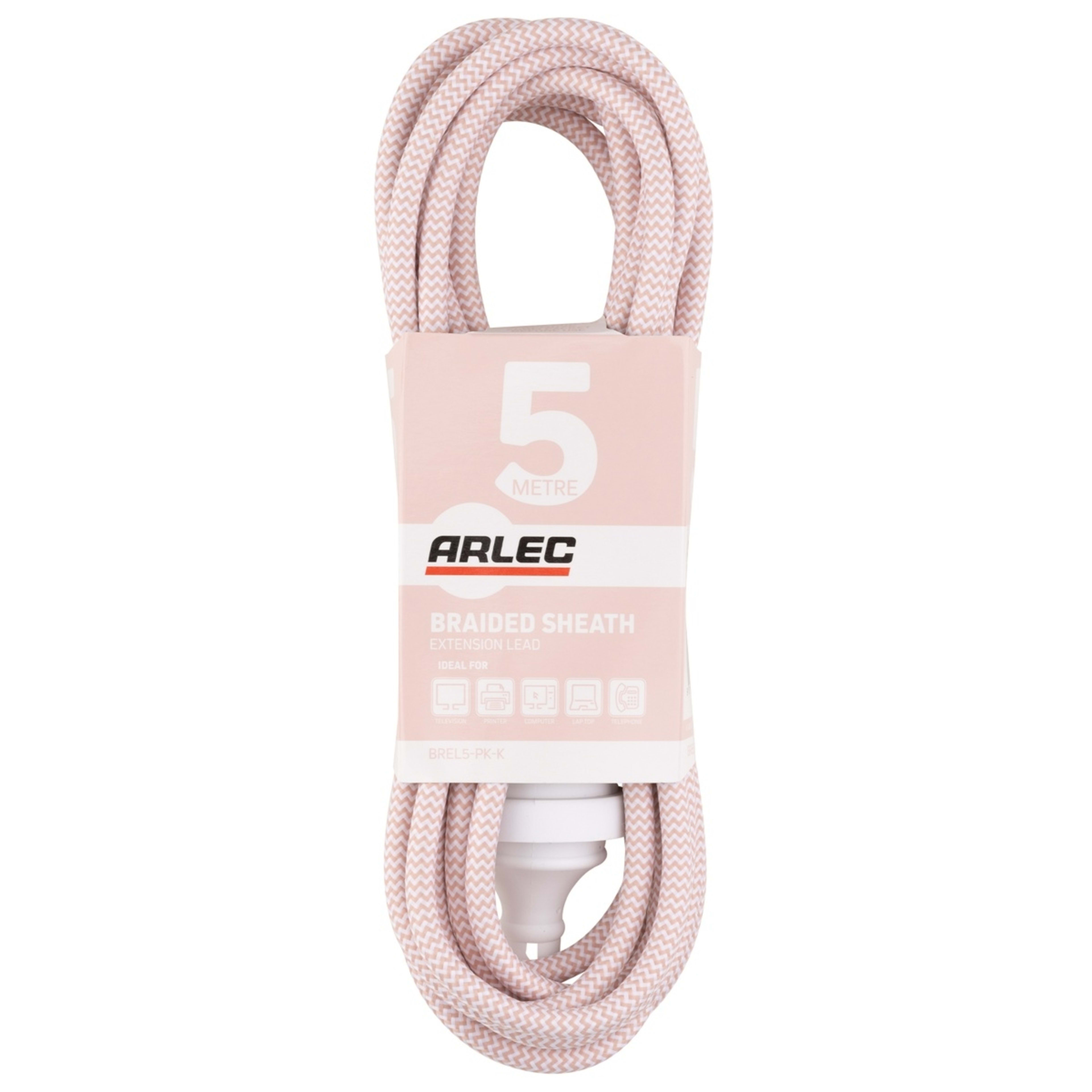 5m Arlec Braided Sheath Extension Lead - Pink - Kmart