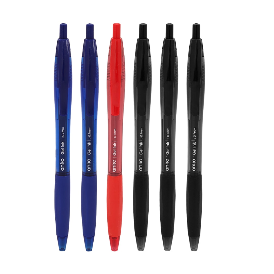 6 Pack Retractable Gel Pens - Black, Blue and Red - Kmart