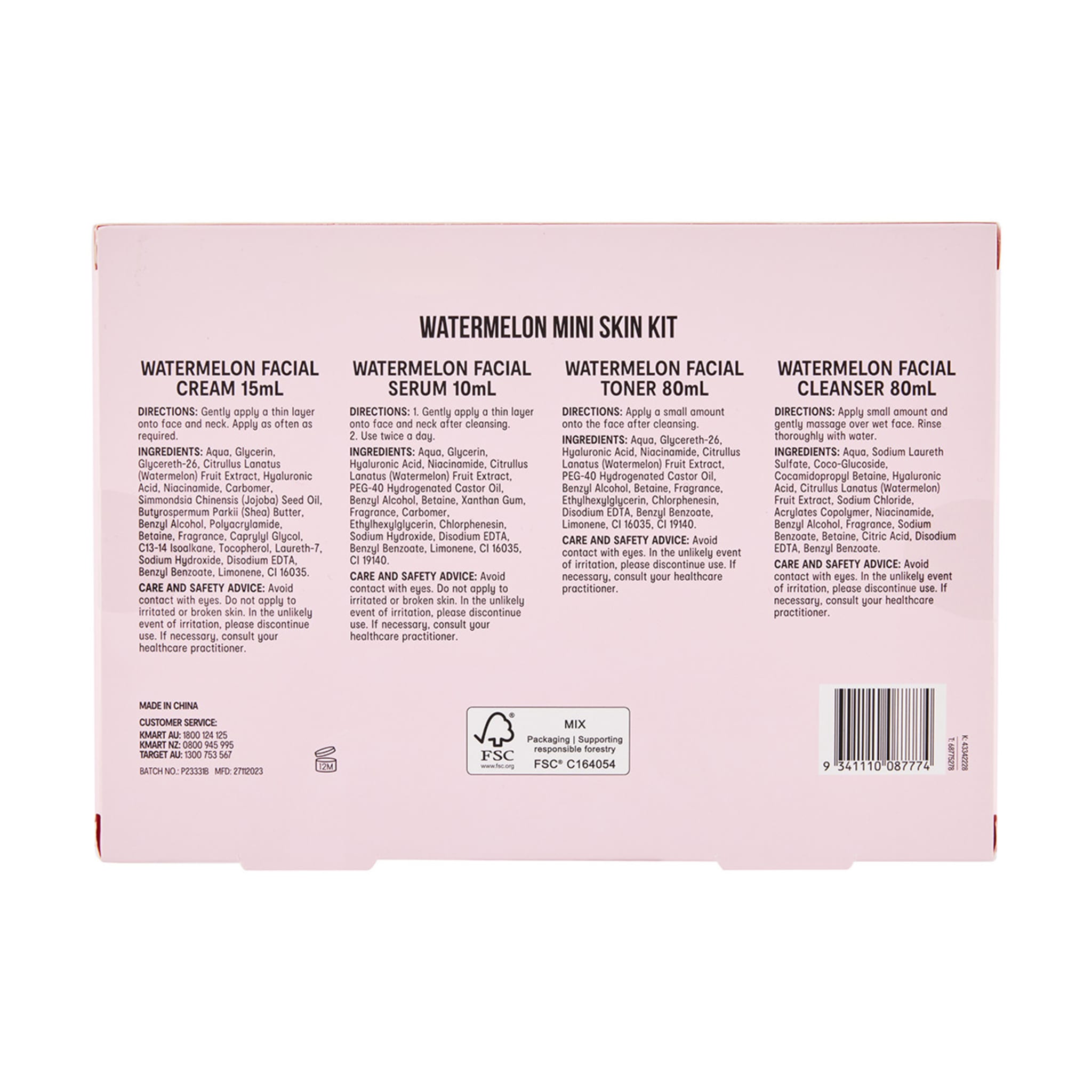 OXX Skincare Watermelon Mini Skin Kit - Niacinamide and Hyaluronic Acid ...