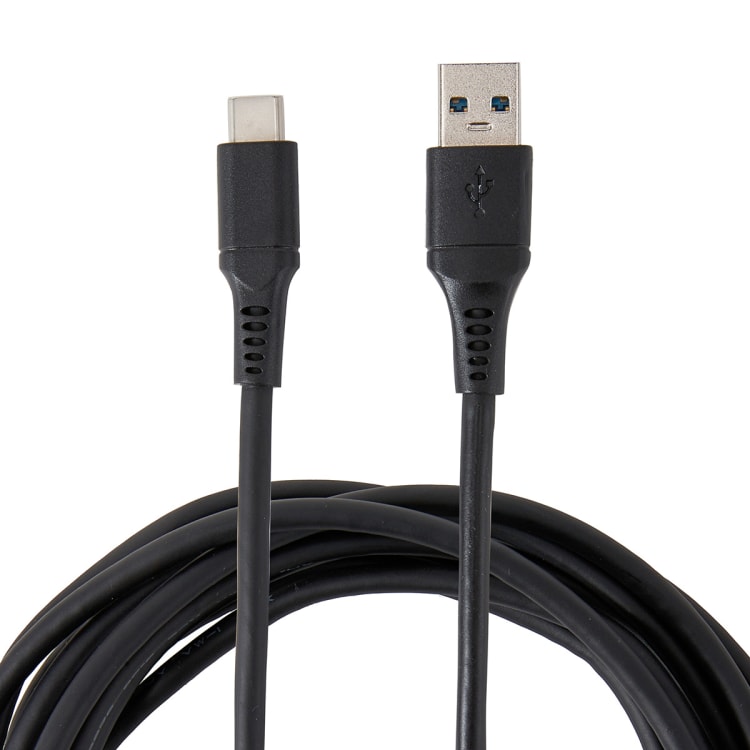 USB-A to USB-C Cable - 3m, Black - Kmart