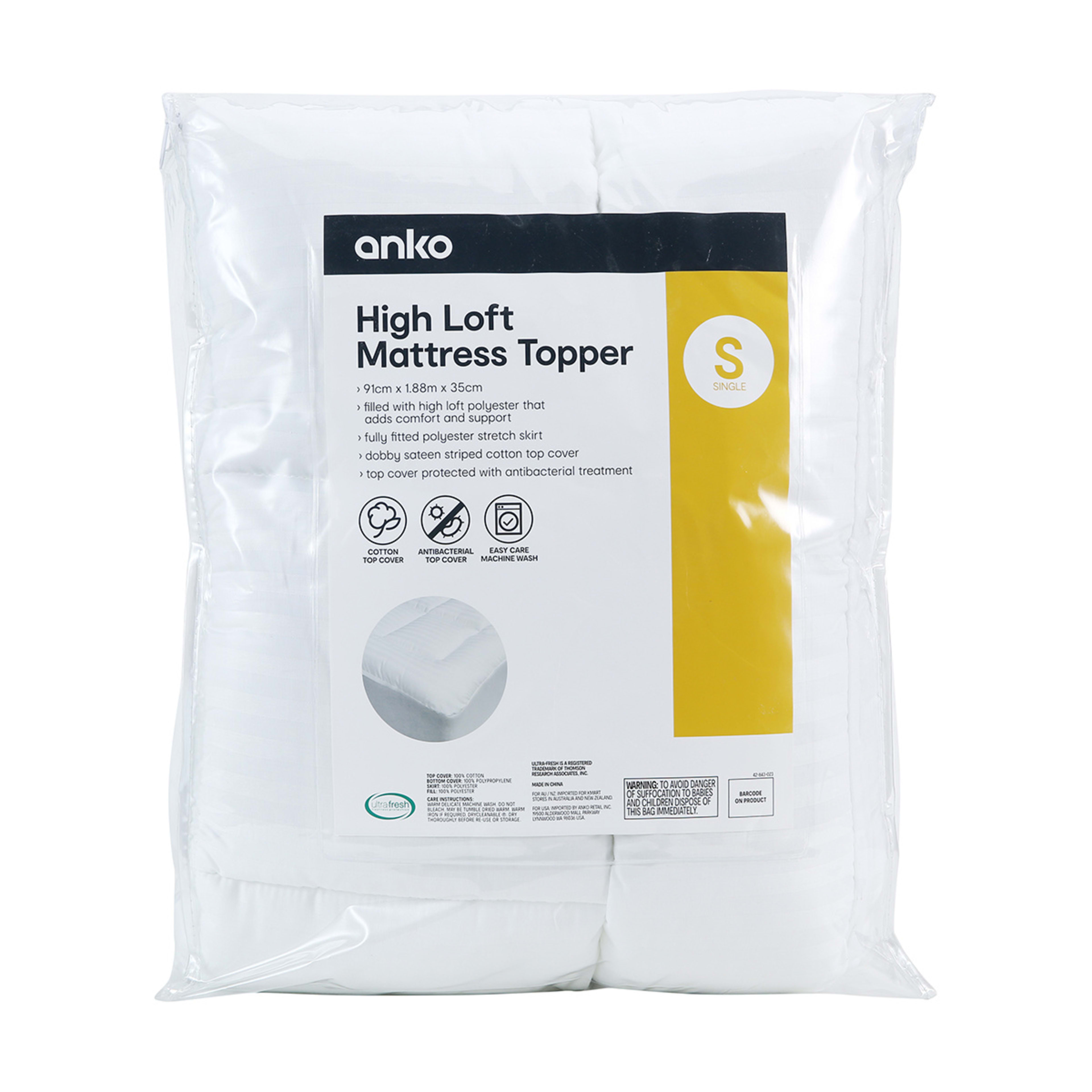 High Loft Mattress Topper - Single Bed, White - Kmart