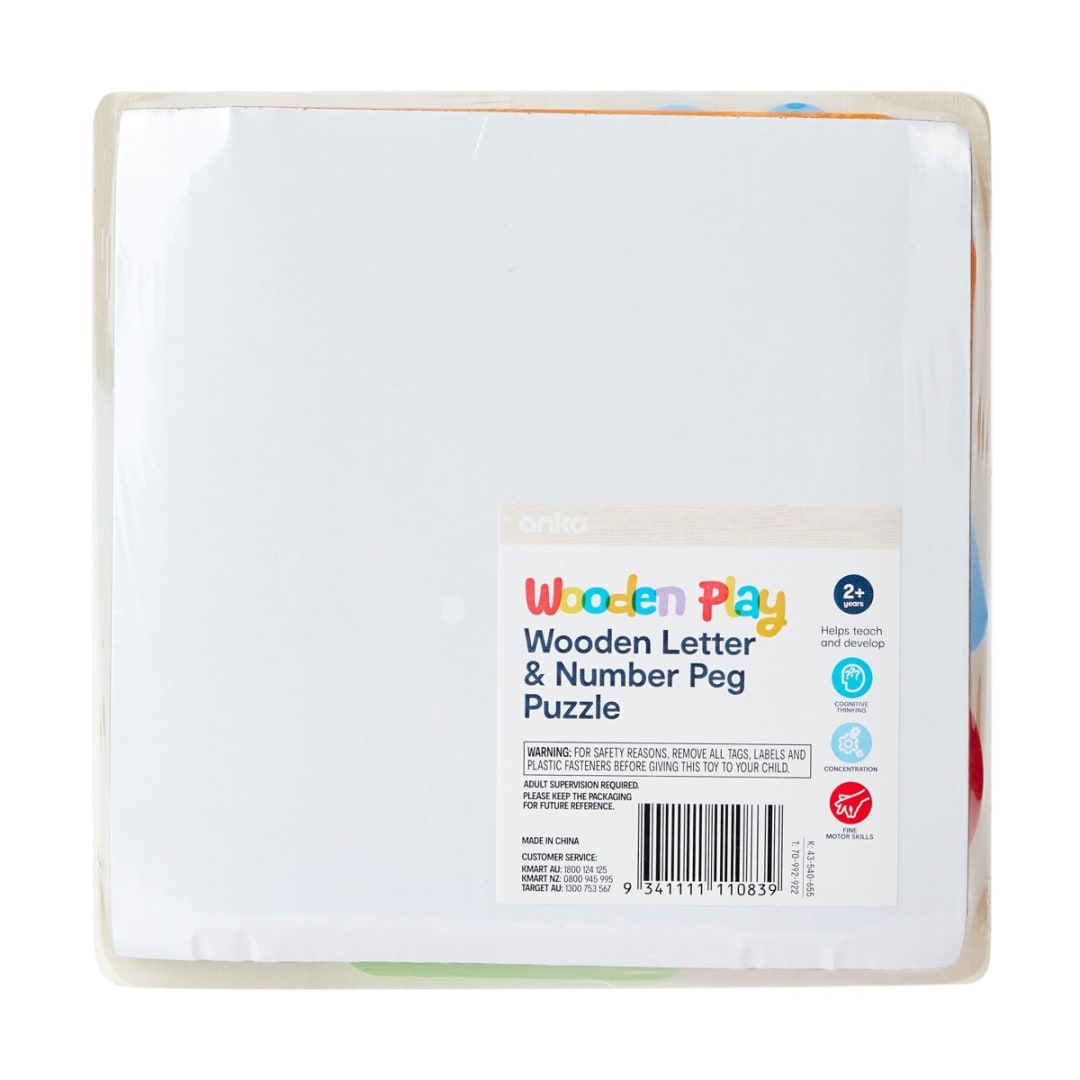 Wooden Play Letter and Number Peg Puzzle - Kmart
