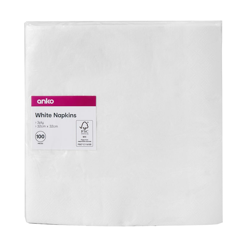100 Pack White Napkins - Kmart NZ