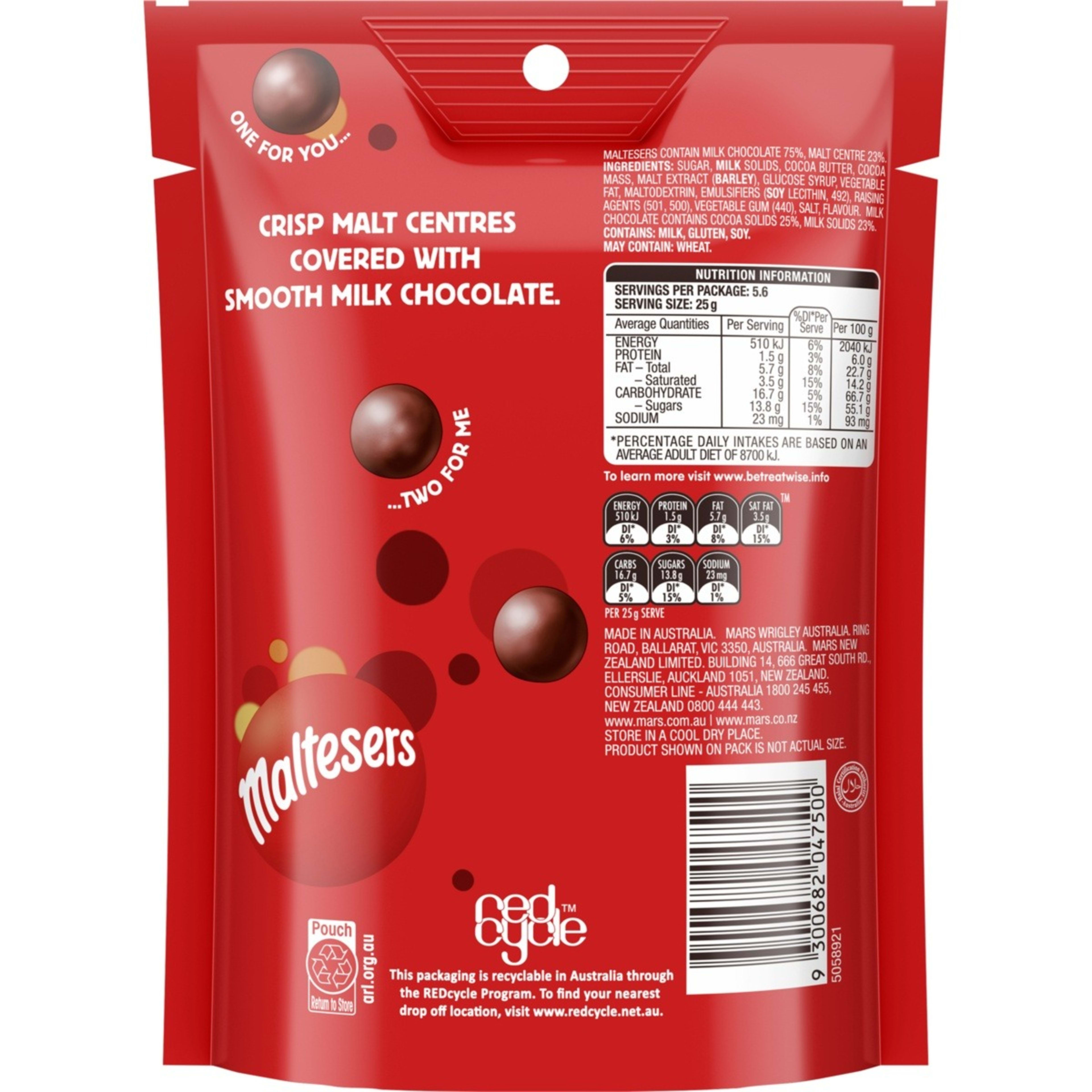 Maltesers Milk Chocolate Snack and Share Bag 140g - Kmart NZ