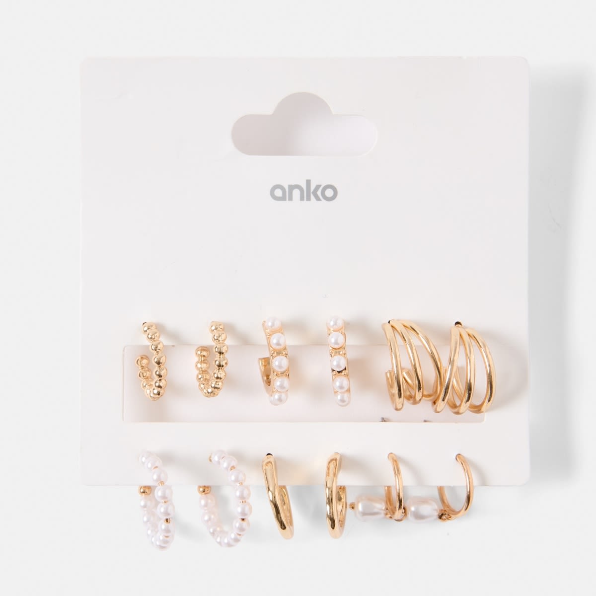 6 Pack Mini Faux Pearl Earrings - Gold Tone - Kmart