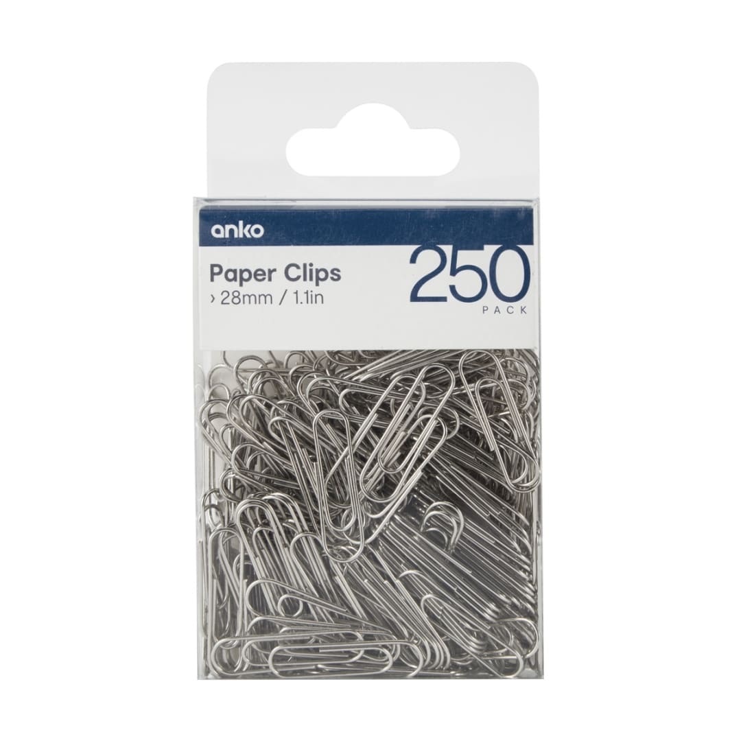 250 Pack 28mm Paper Clips - Silver - Kmart