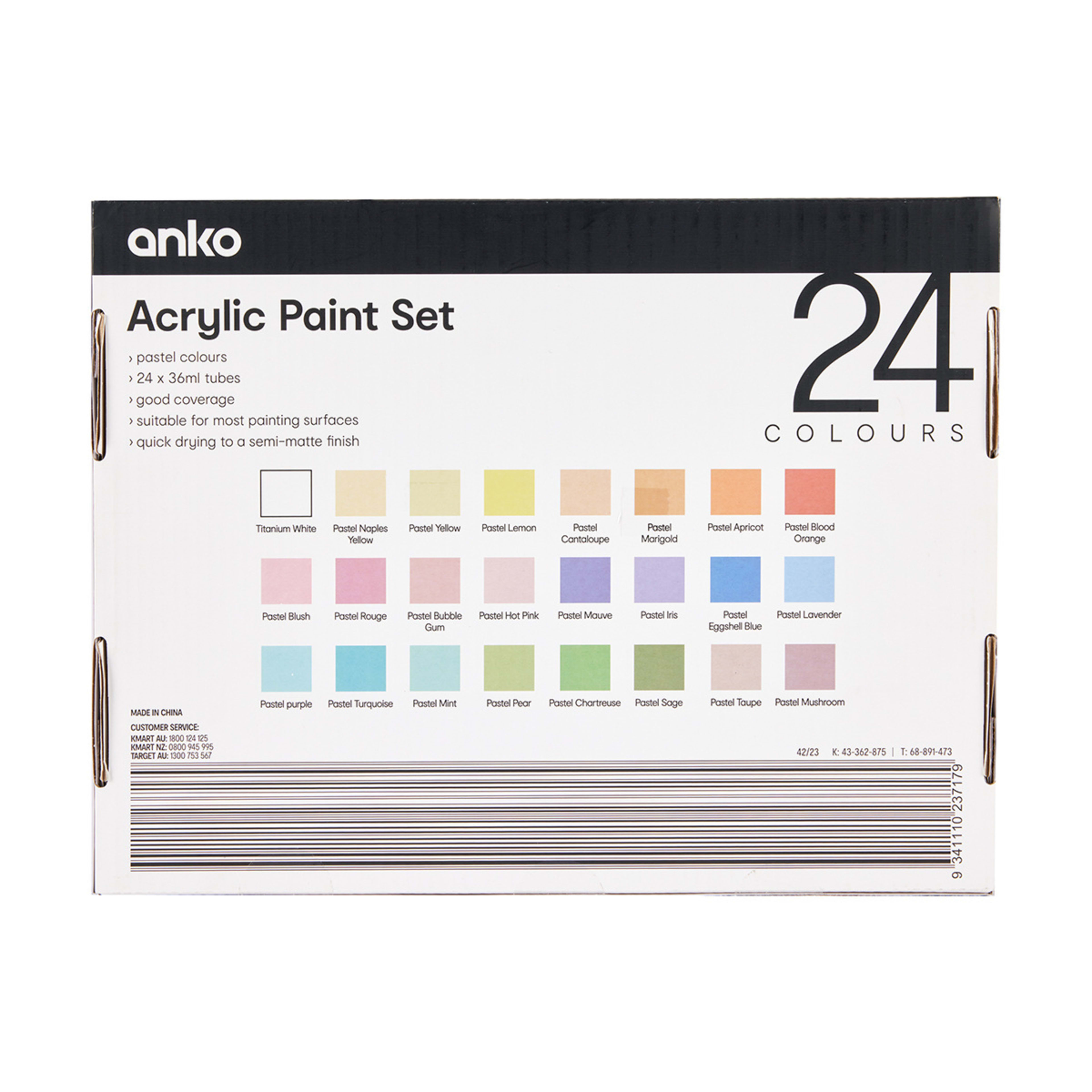 24 Pack Acrylic Paint Set - Pastel Colours - Kmart